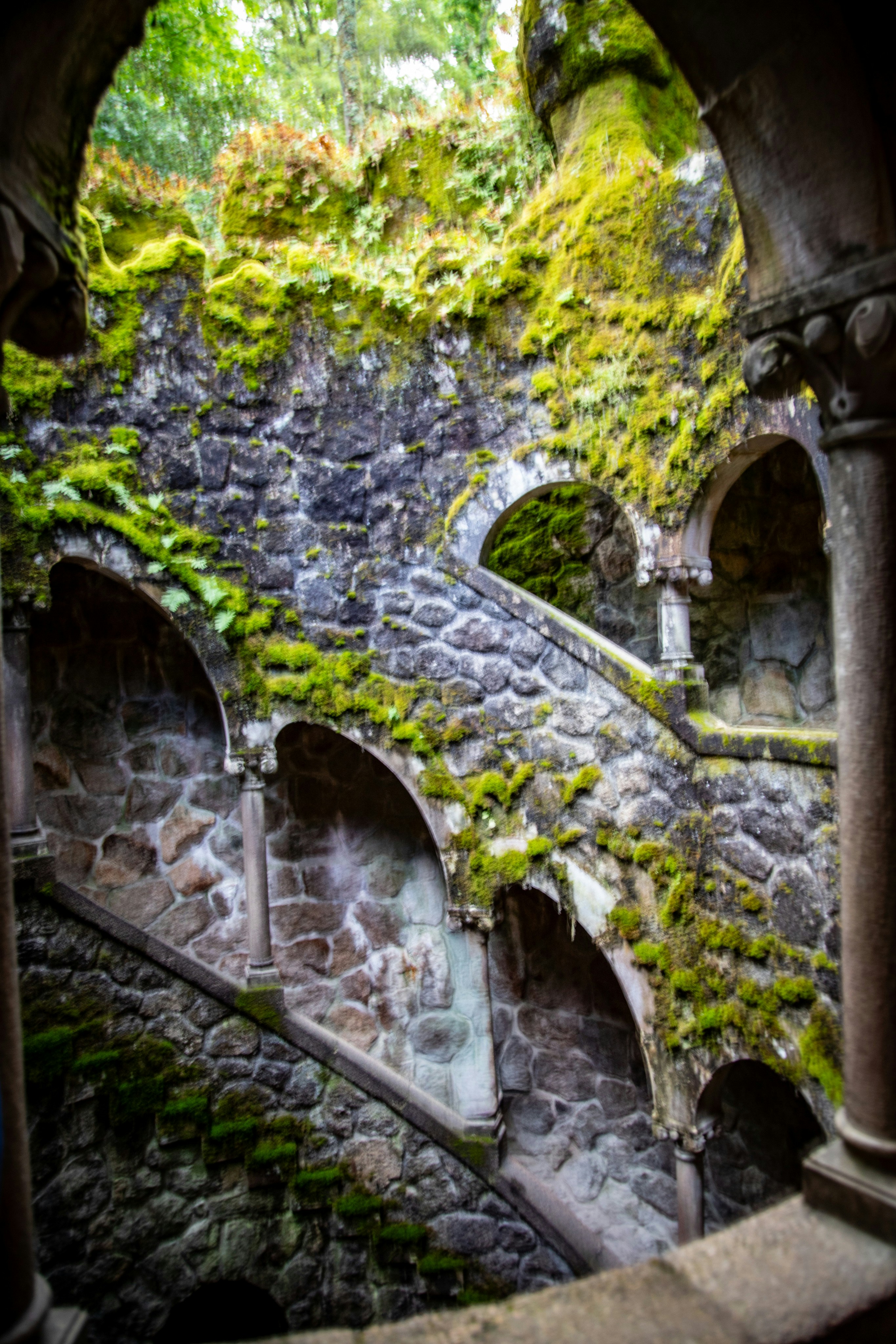  Moss-Cloaked Staircase in Ruined Stone Atrium