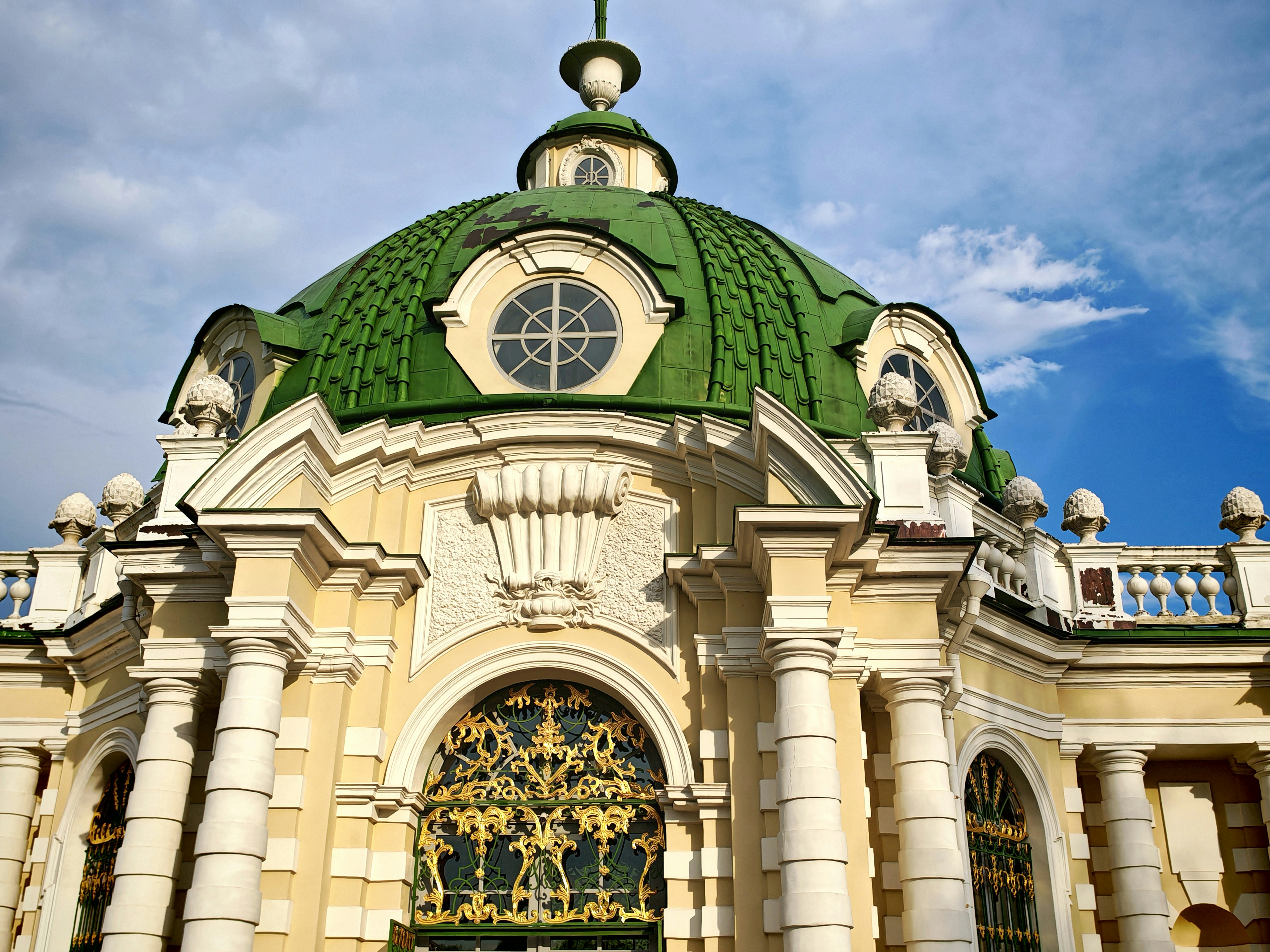 Baroque Dome Over a Sunlit Arcade