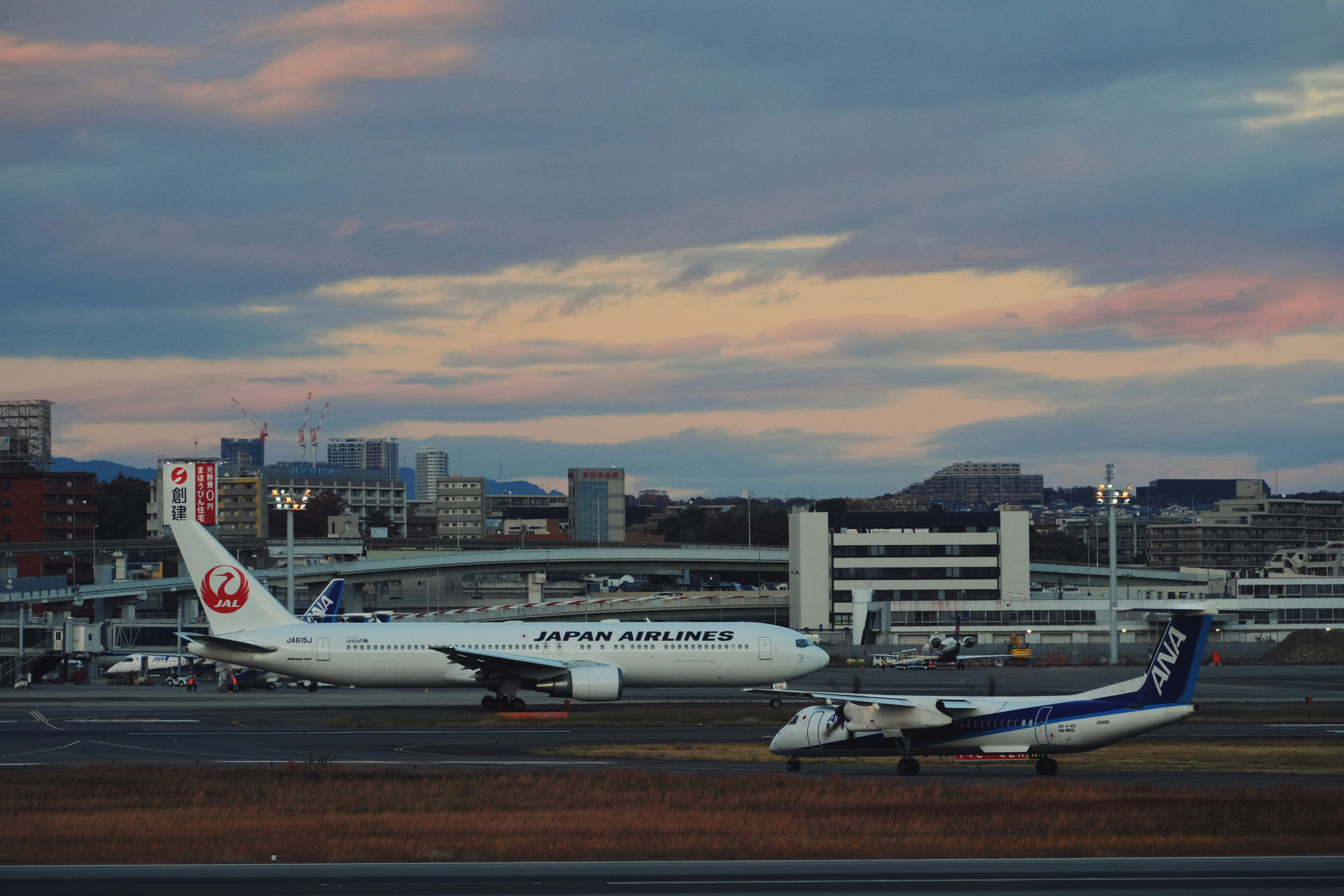 Landing Strip Commuter: A Tokyo-ish Terminal Vista with Two Airliners