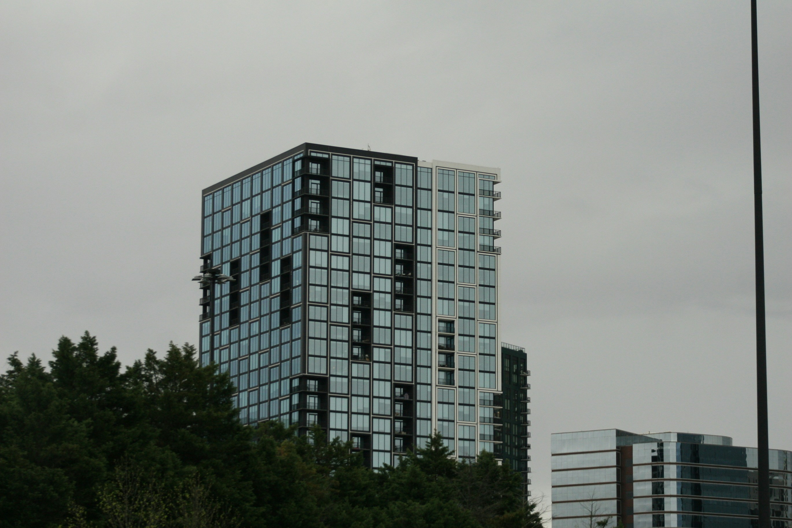 Towering Glass Geometry Rises Above a Green Canopy