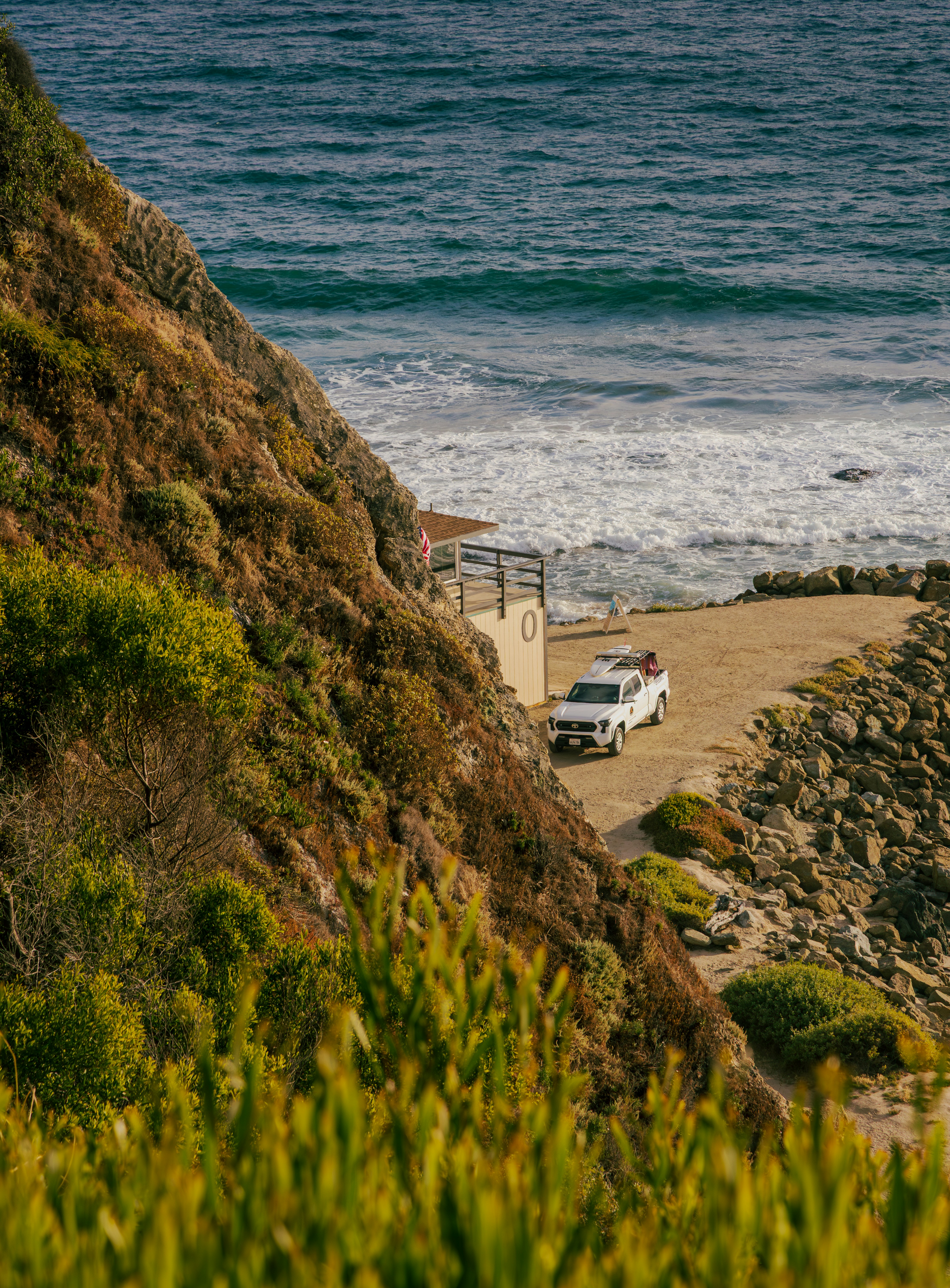 White Pickup at the Cliffside Beach Car Park
