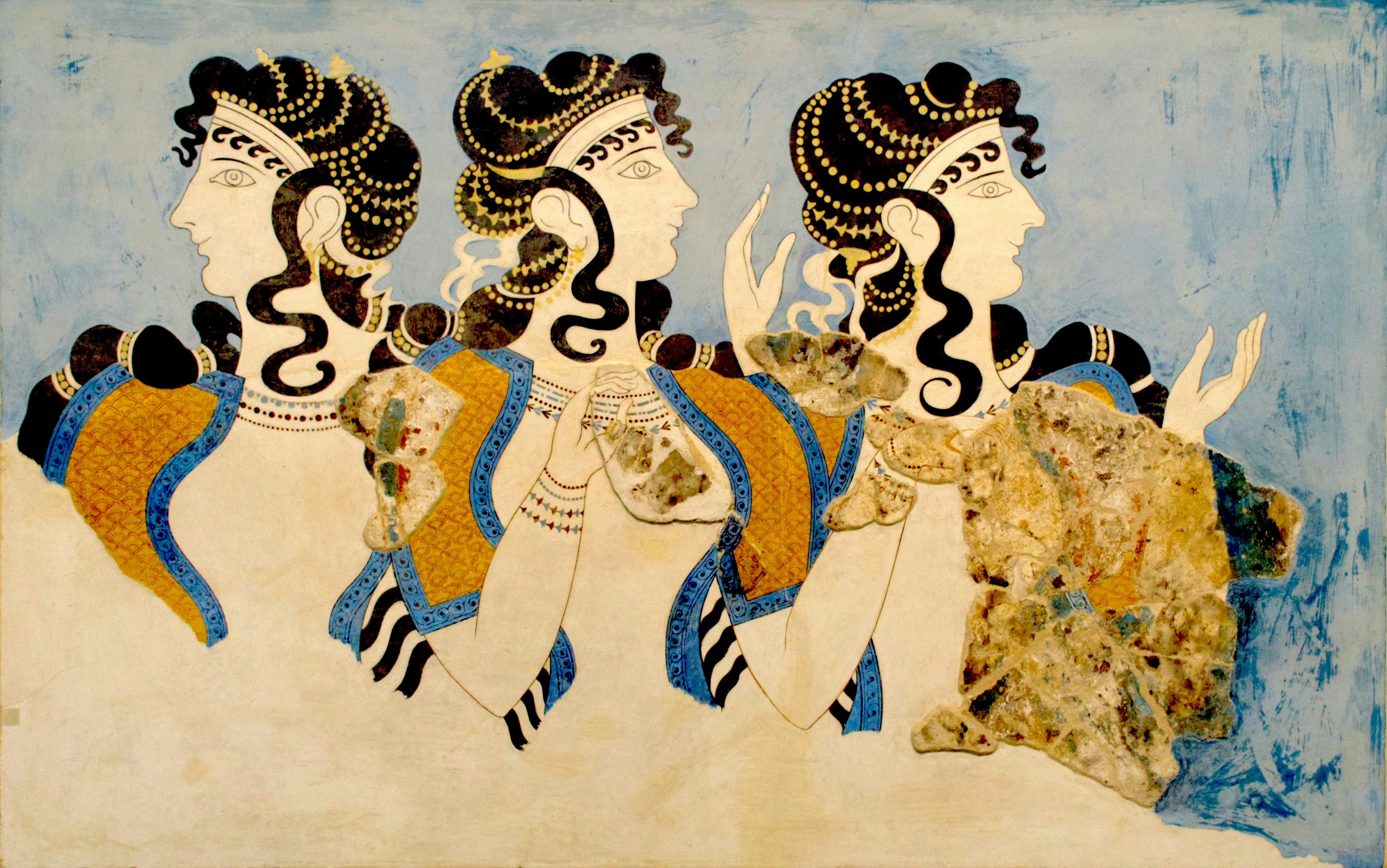 Three-Faced Harmony: A Frieze of Dancers in Blue and Gold
