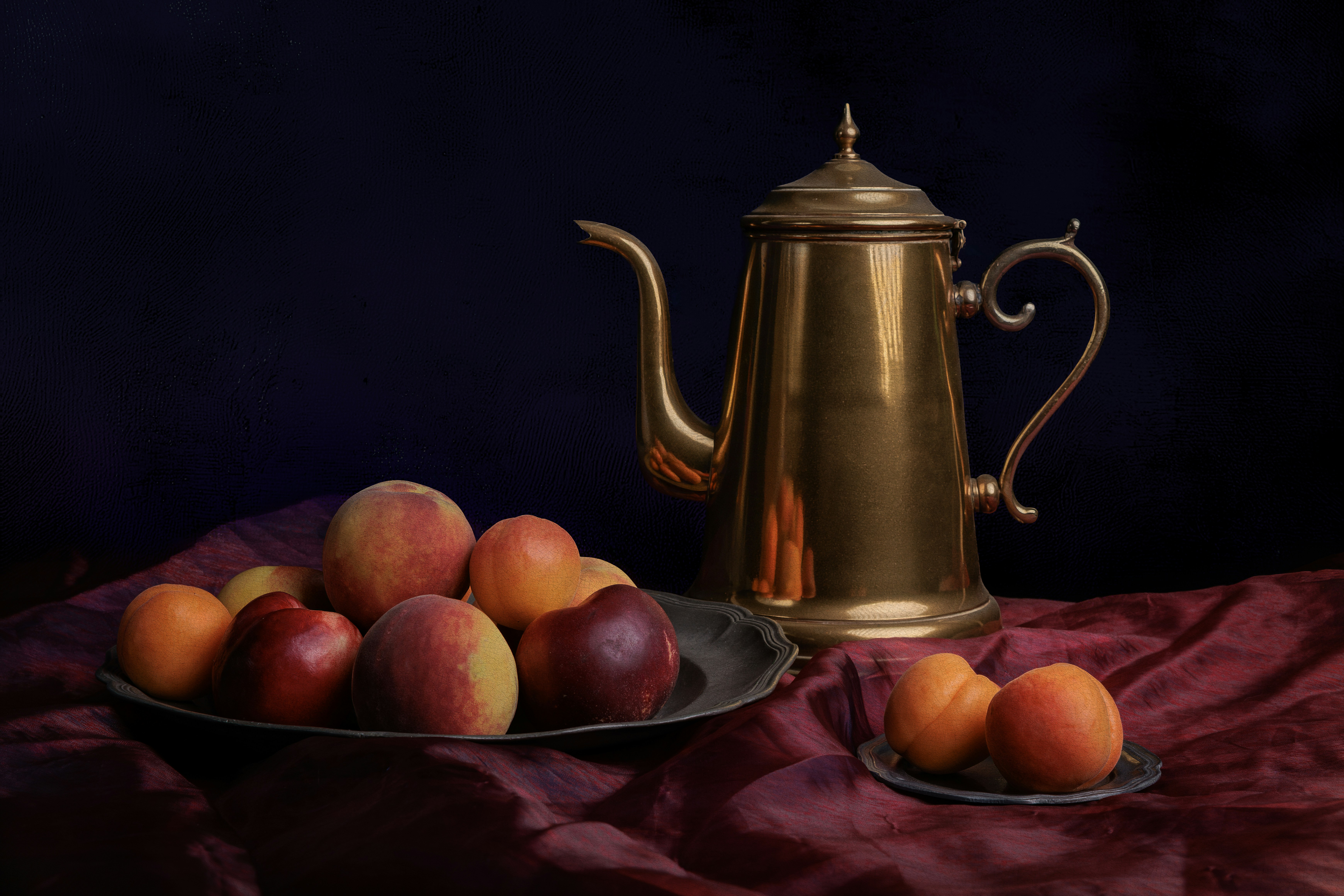 Copper Teapot Wathers: Still Life with Fruit and Glowing Studio Light