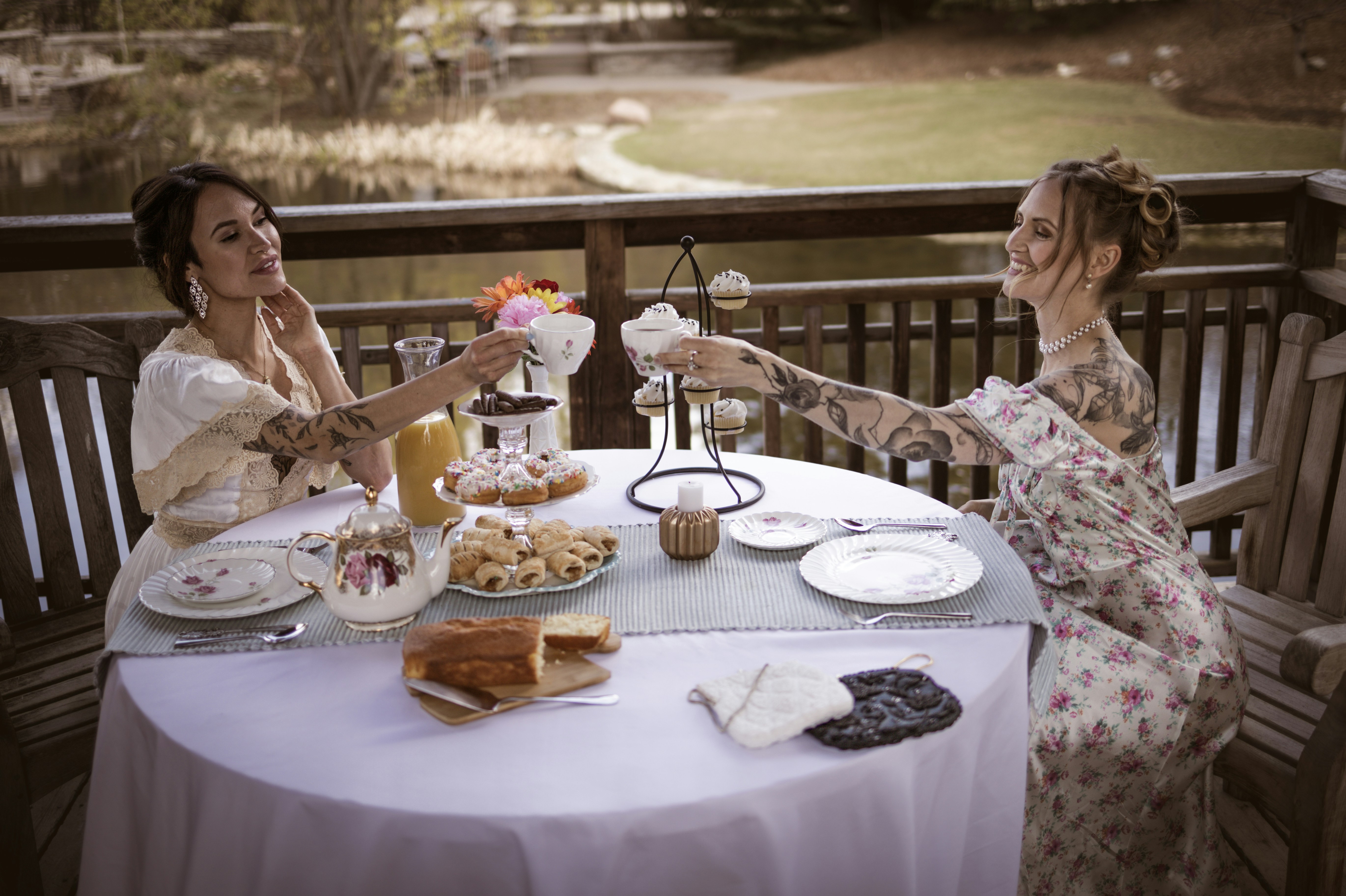 Brunch on the Veranda: Shared Glasses and Sweet Temptations