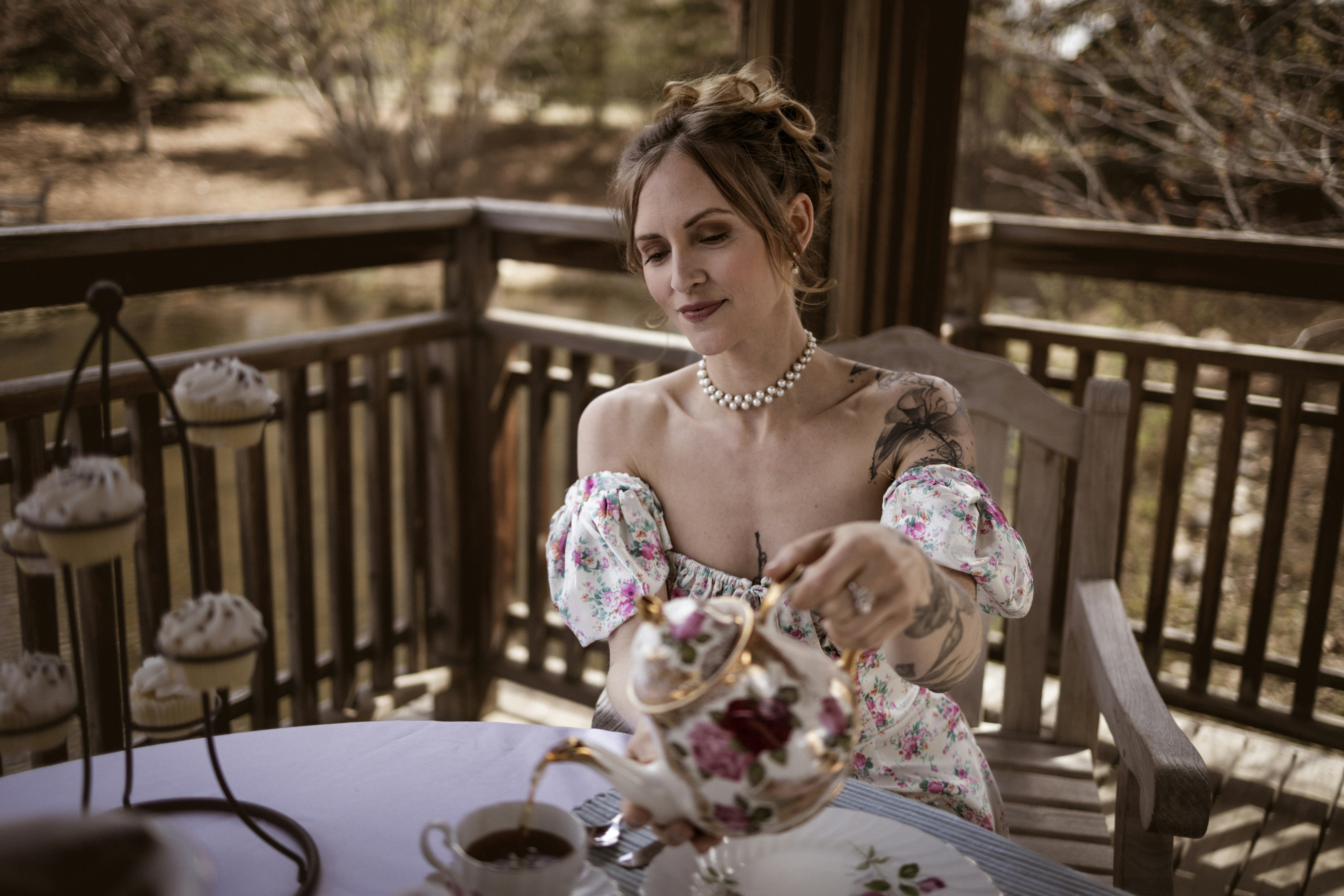 Tea Time in Bloom: A Quiet Moment on the Terrace