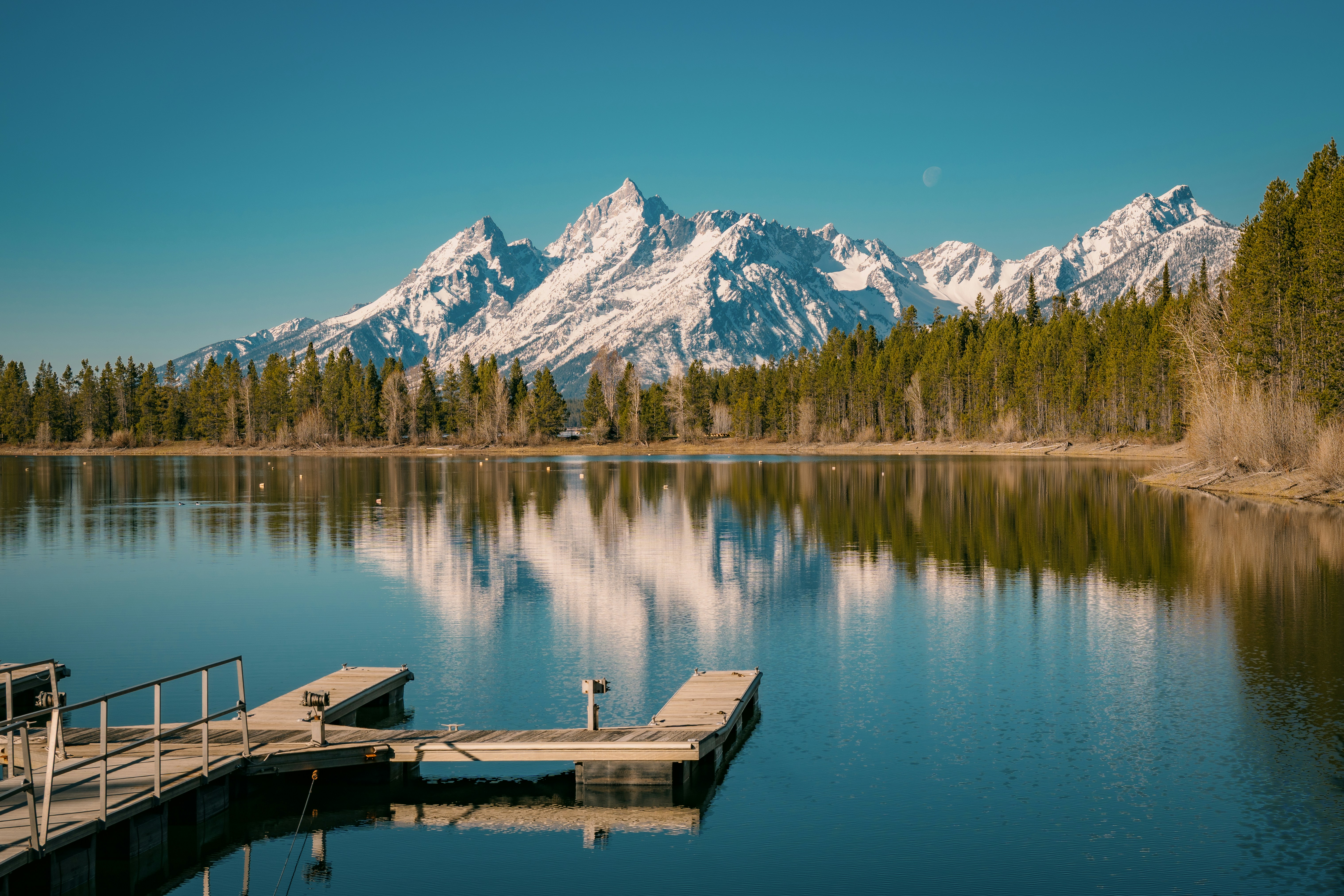 Snowy Peaks Reflected: A Quiet Lake Backed by Pines
