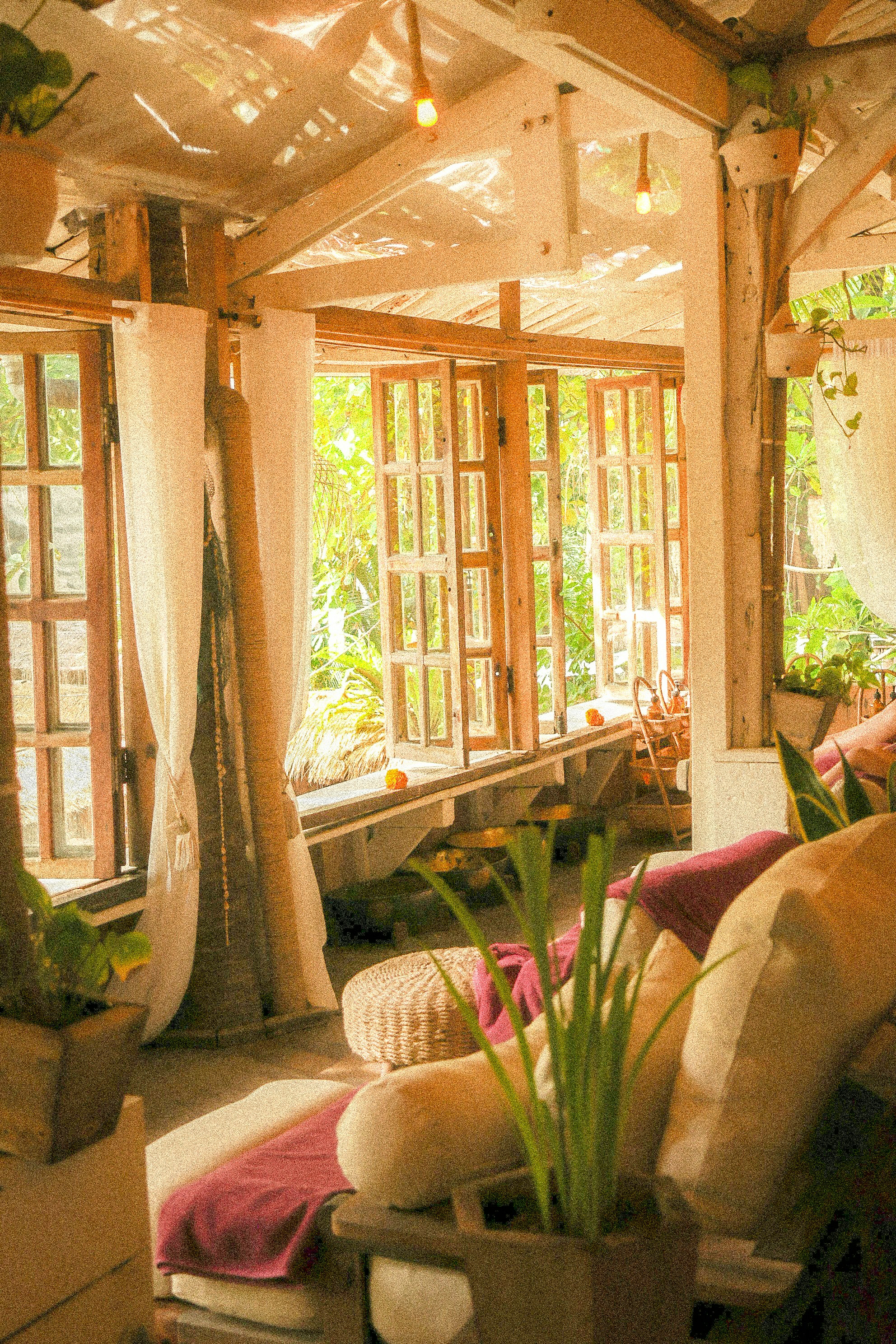 Sunlit Boho Lounge Through Open Windows