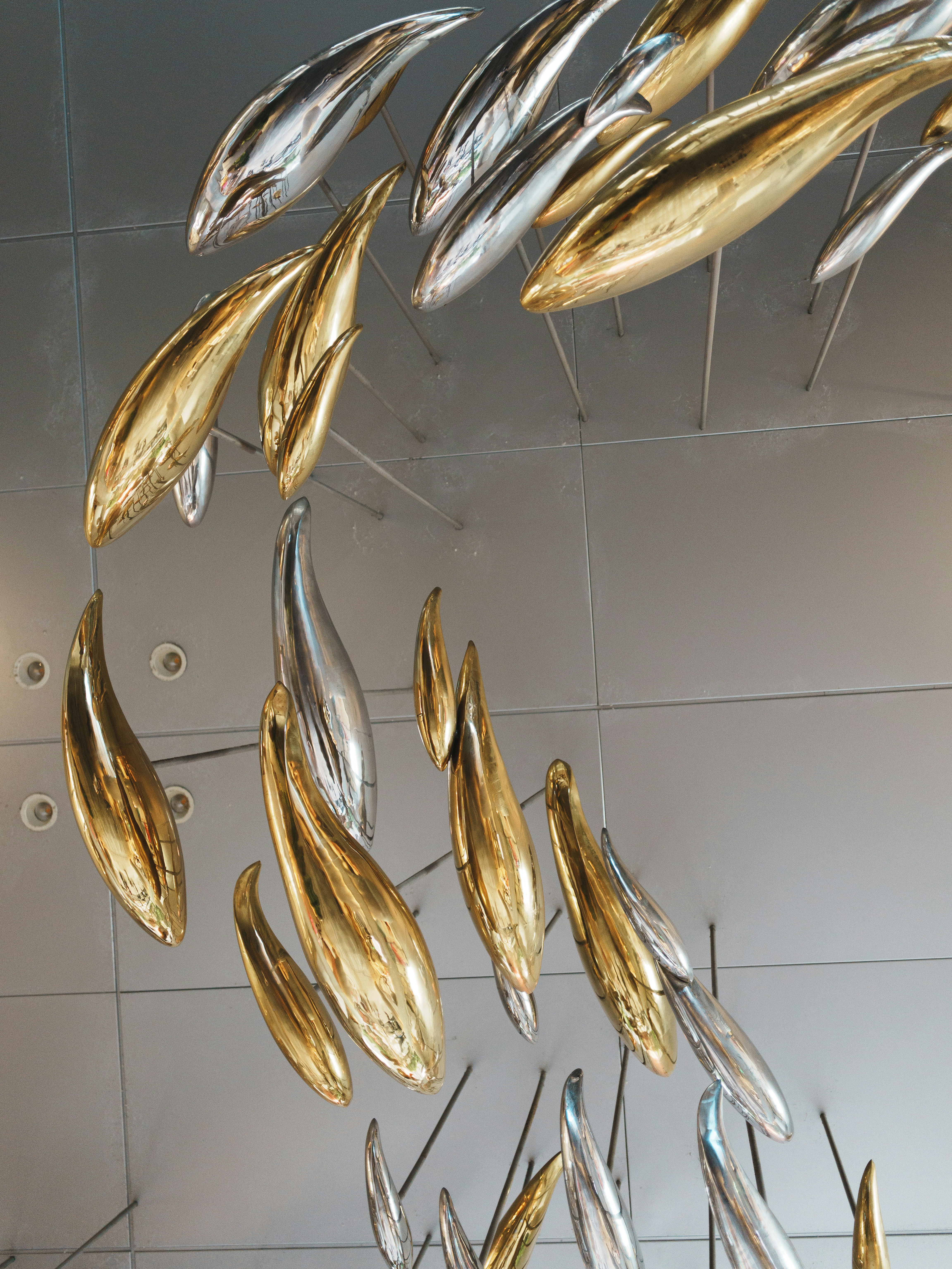 Floating metallic shards: a kinetic sculpture in motion