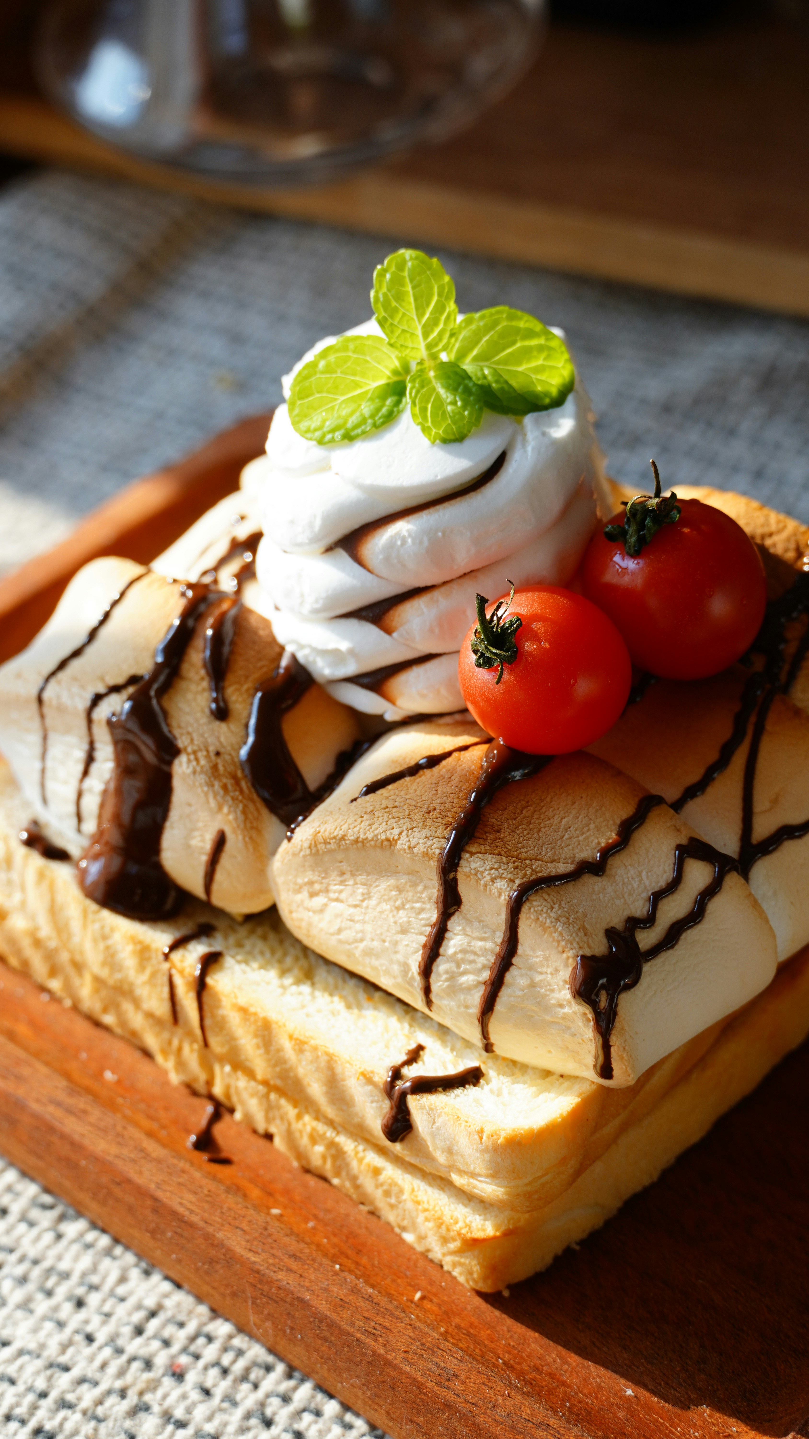 Creamy Sunrise on a Toast: Whipped Cloud Topped with Cherry Tomatoes