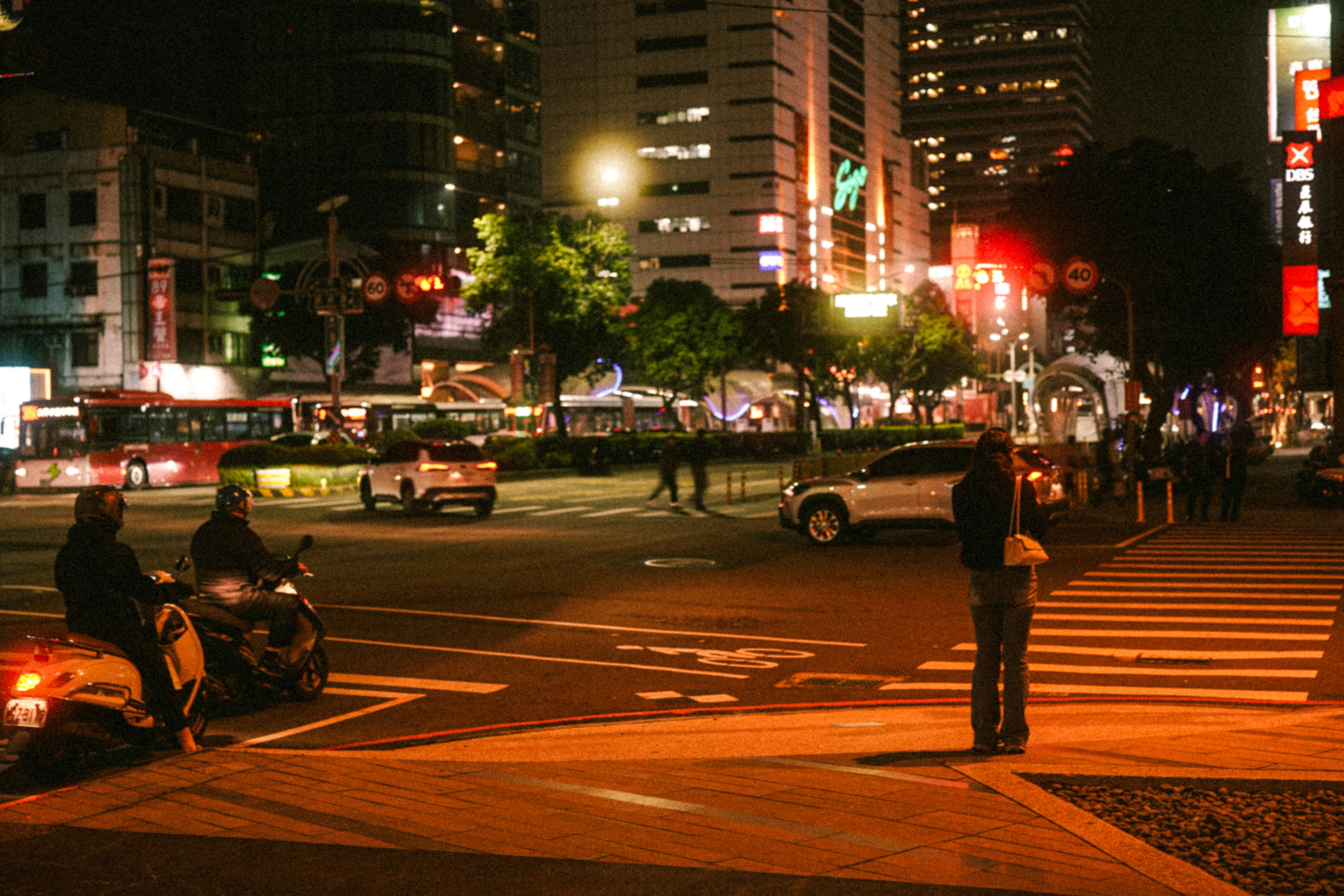 Neon Crosswalk at Midnight Corner