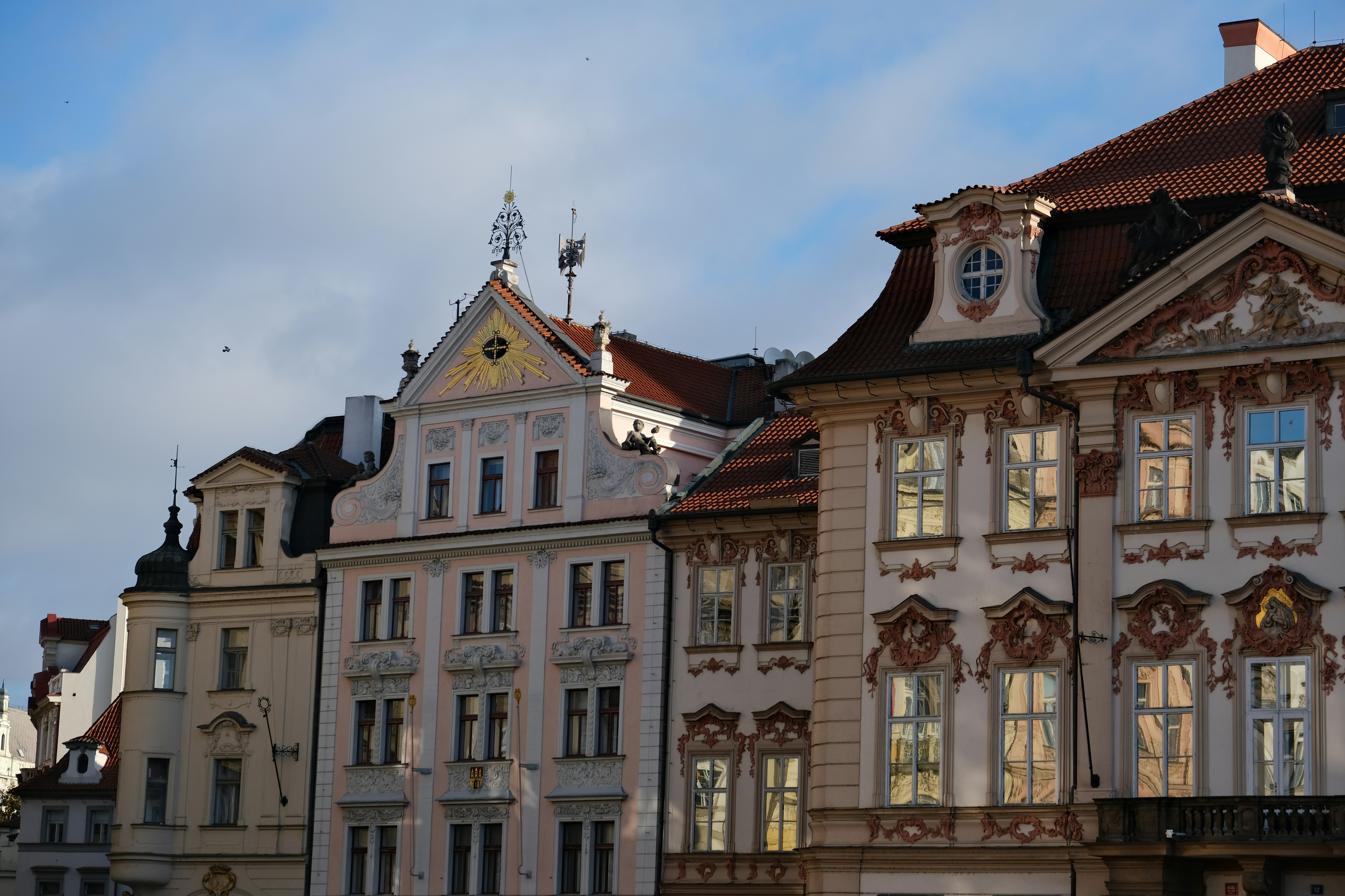 Sunlit Facades of a Prague-esque Street