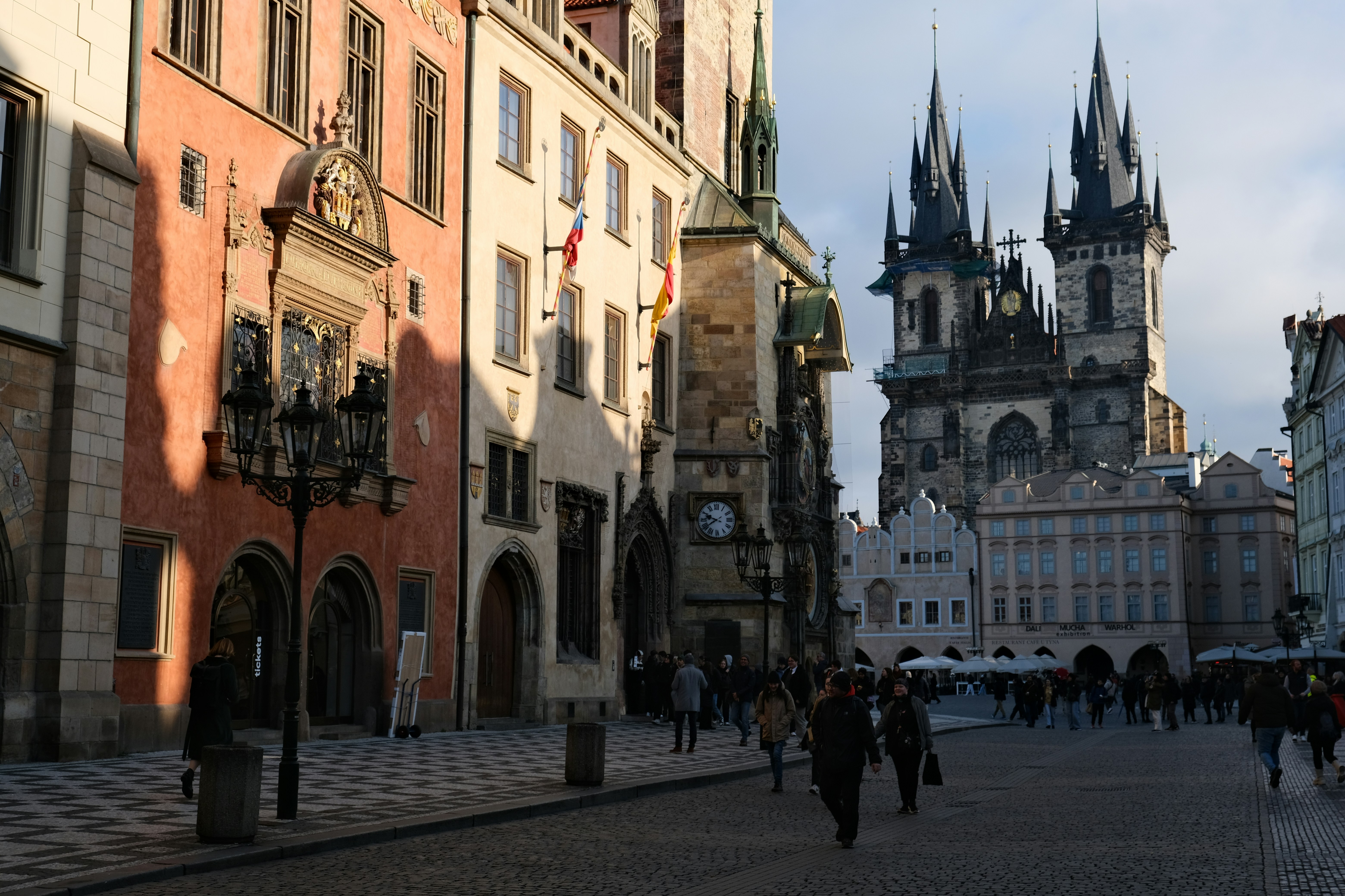 Cobbled Street Toward the Twin Towers of Old Prague