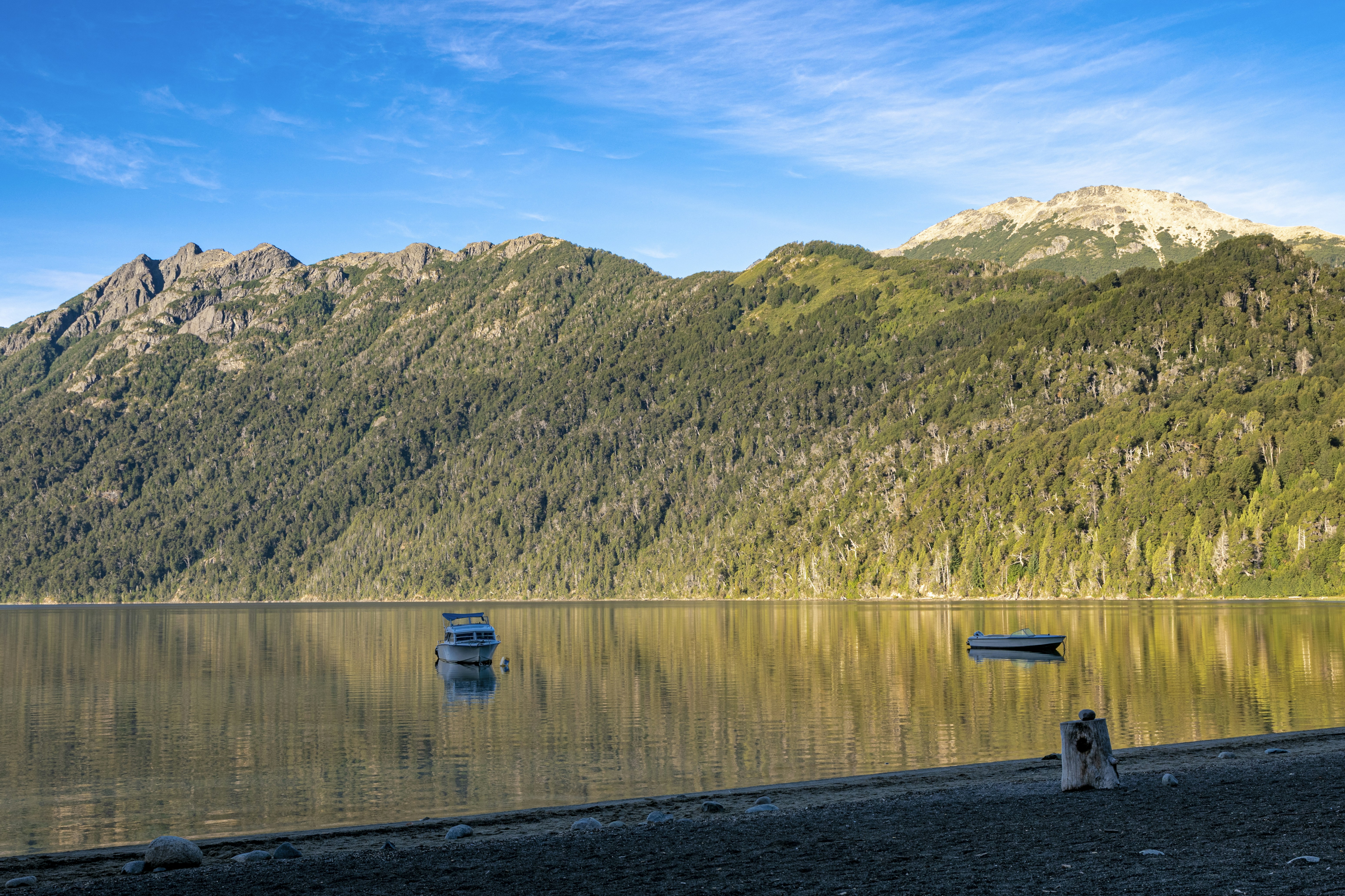 Twin Boats at Dusk on a Mountain Mirror
