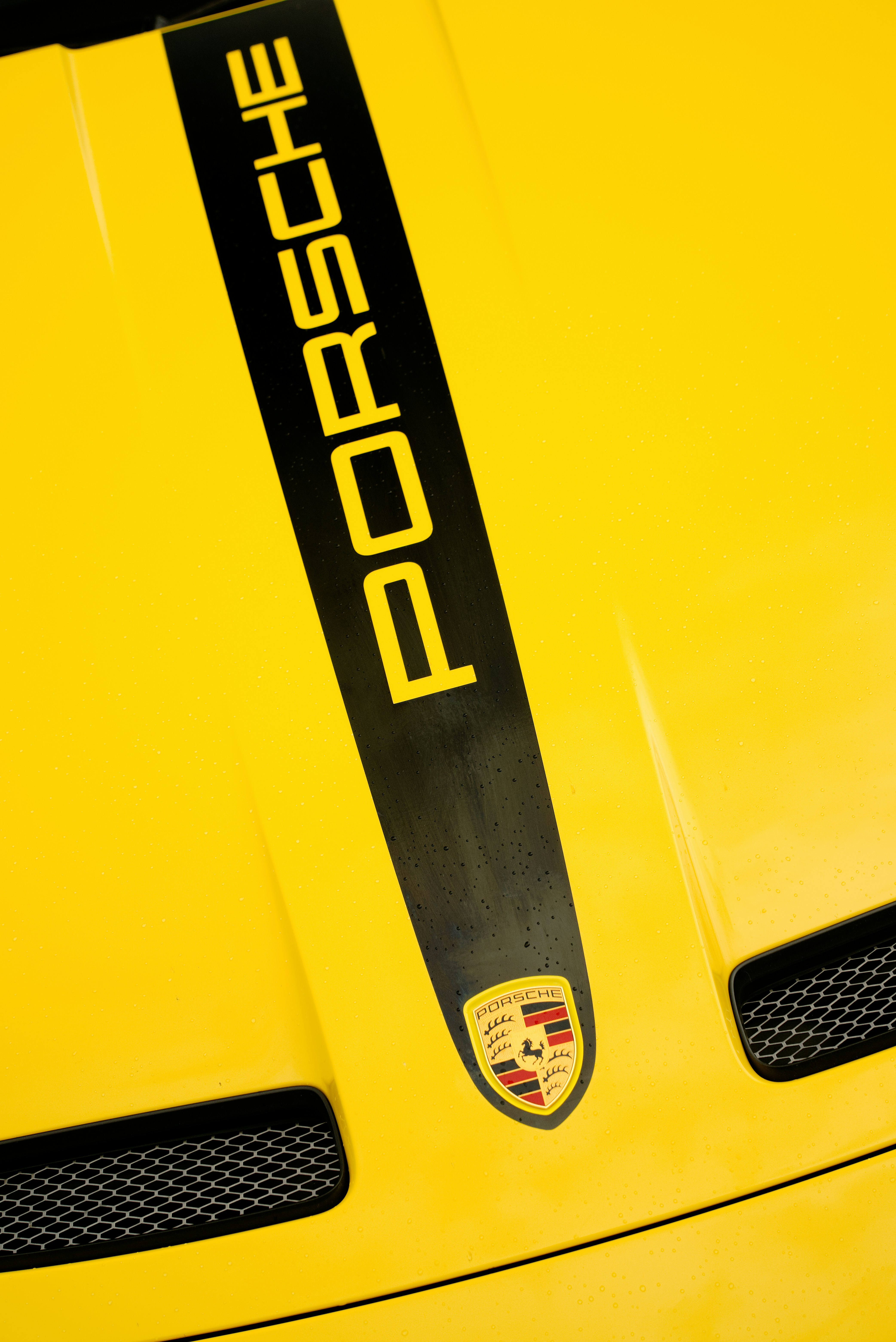 Porsche Yellow Panel with Crest and Vented Grille