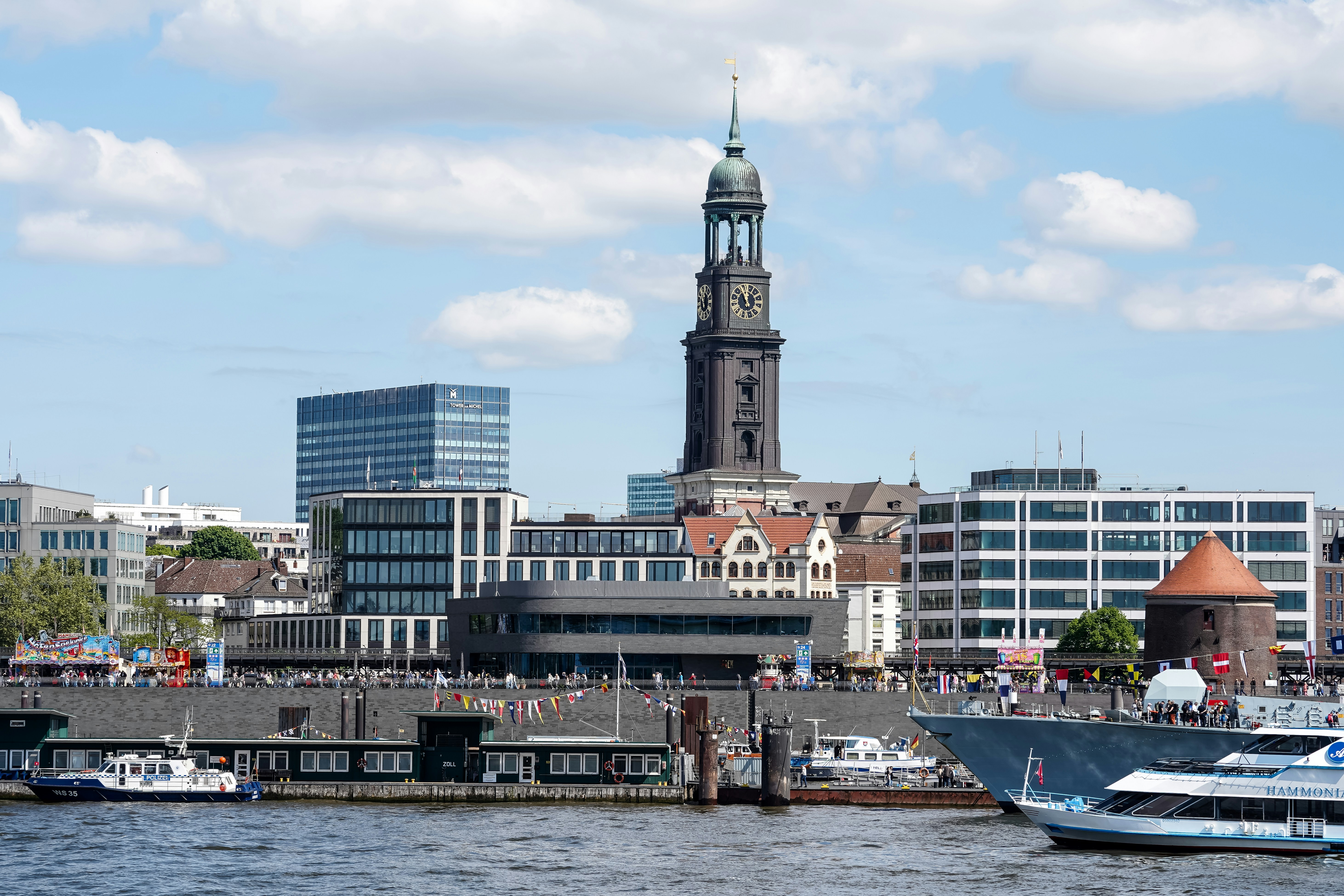 Riverside Clocktower over a City Marina
