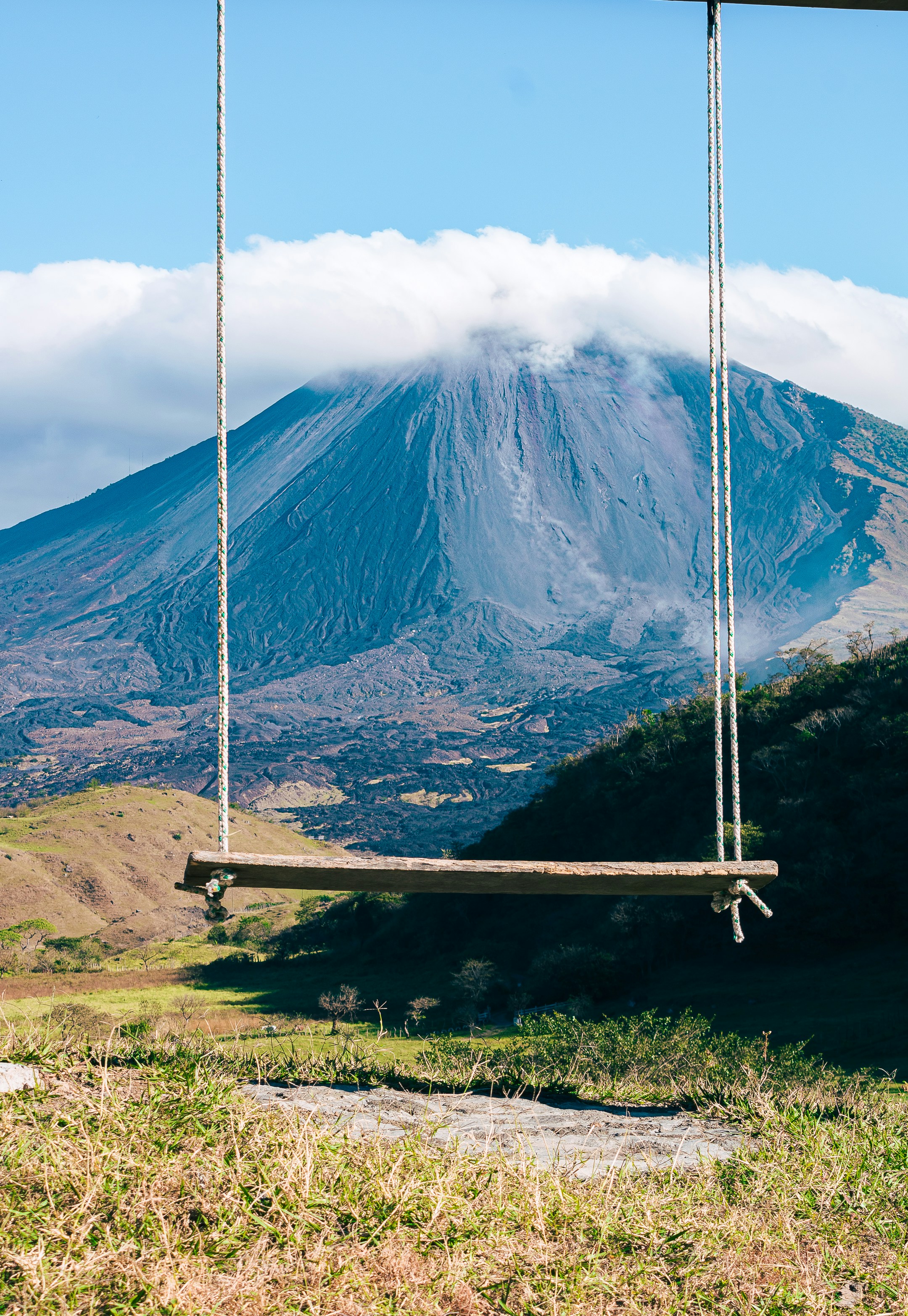Suspended in Front of a Volcanic Vista