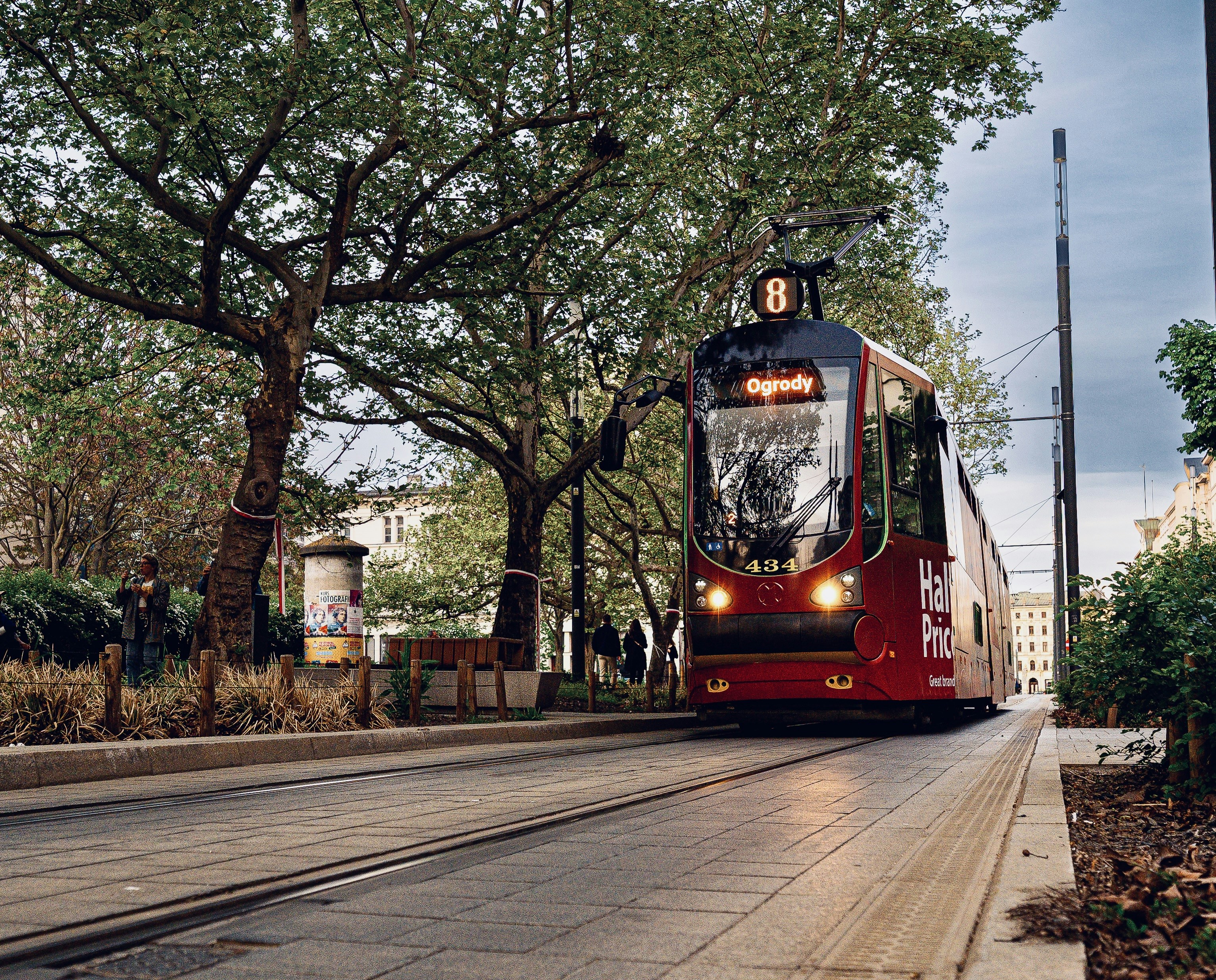 Urban Tram in Warm Evening Light