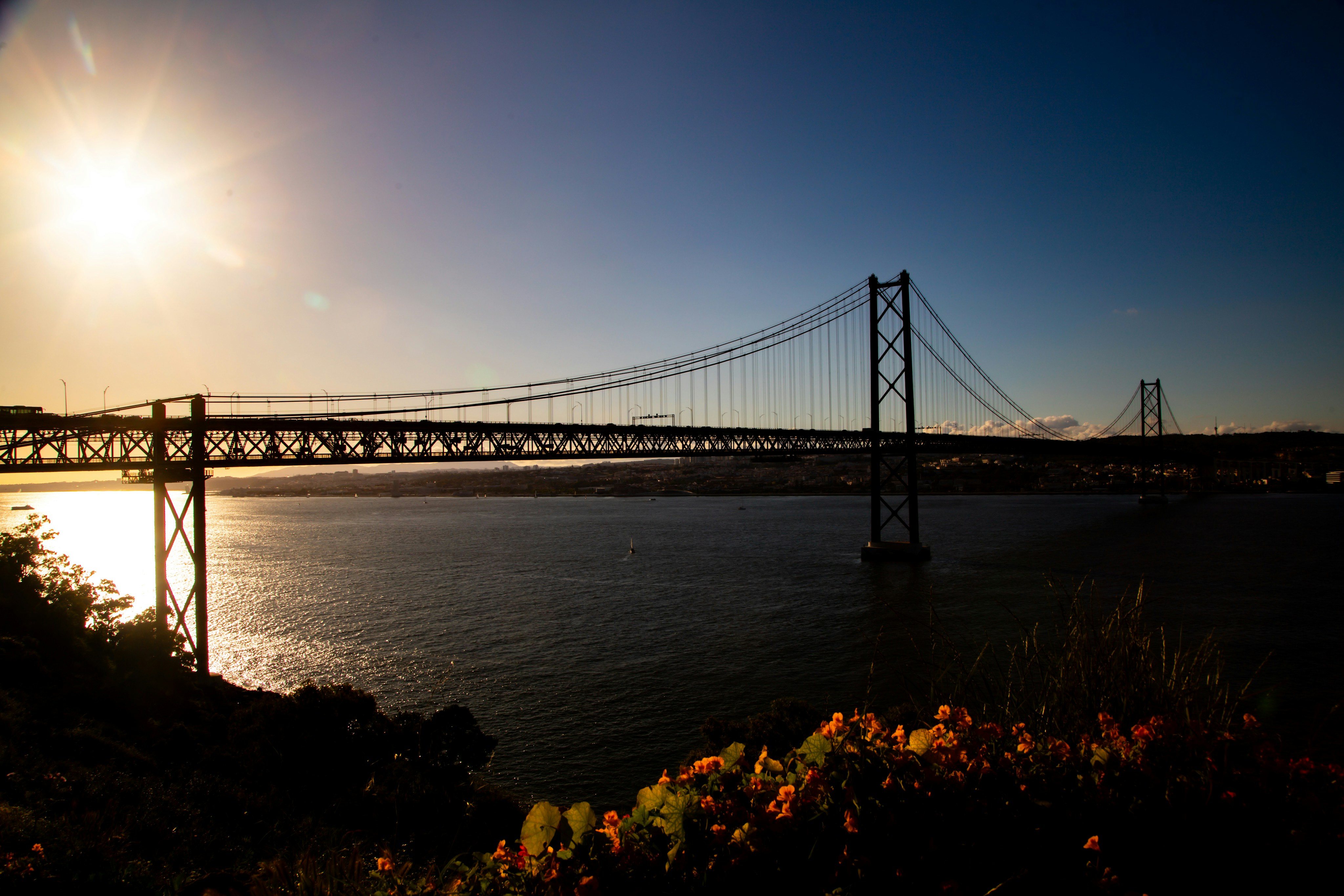 Golden Hour Over the Suspension: A Riverlight Bridge at Dusk