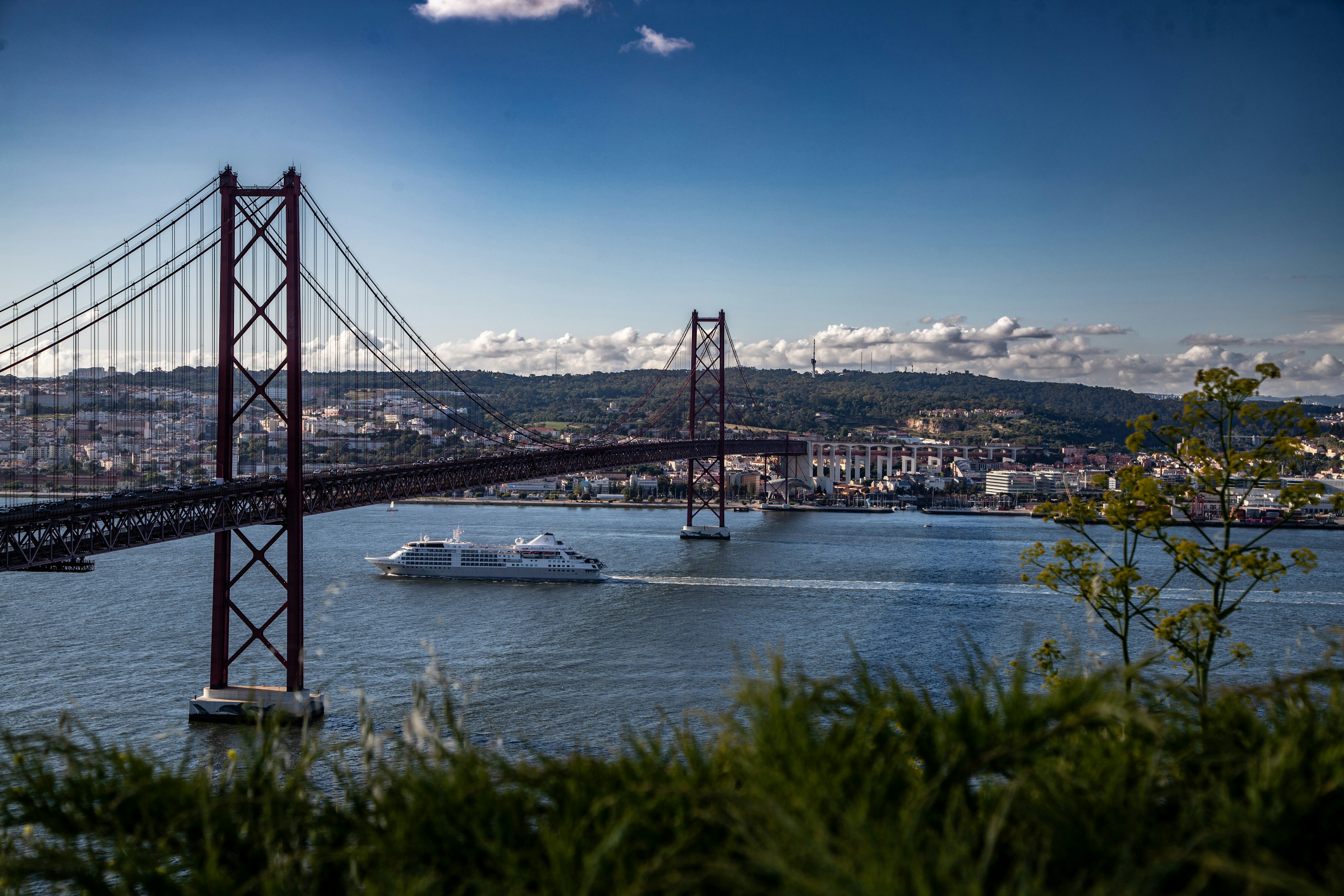 Steel Ribbon Across the Bay: A Port View Beneath the Bridge