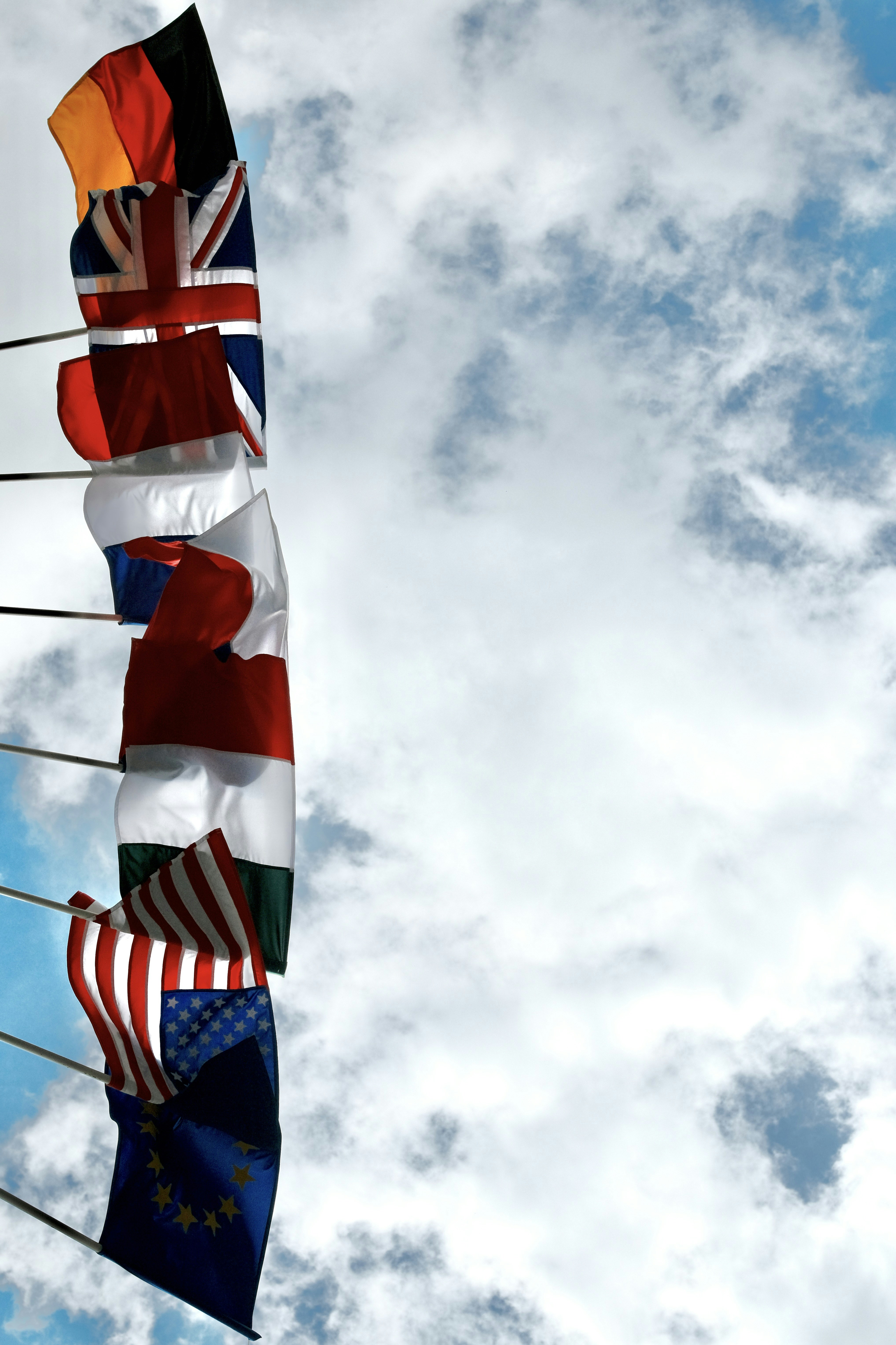 Flags in the Wind: A Vertical Chorus of International Emblems
