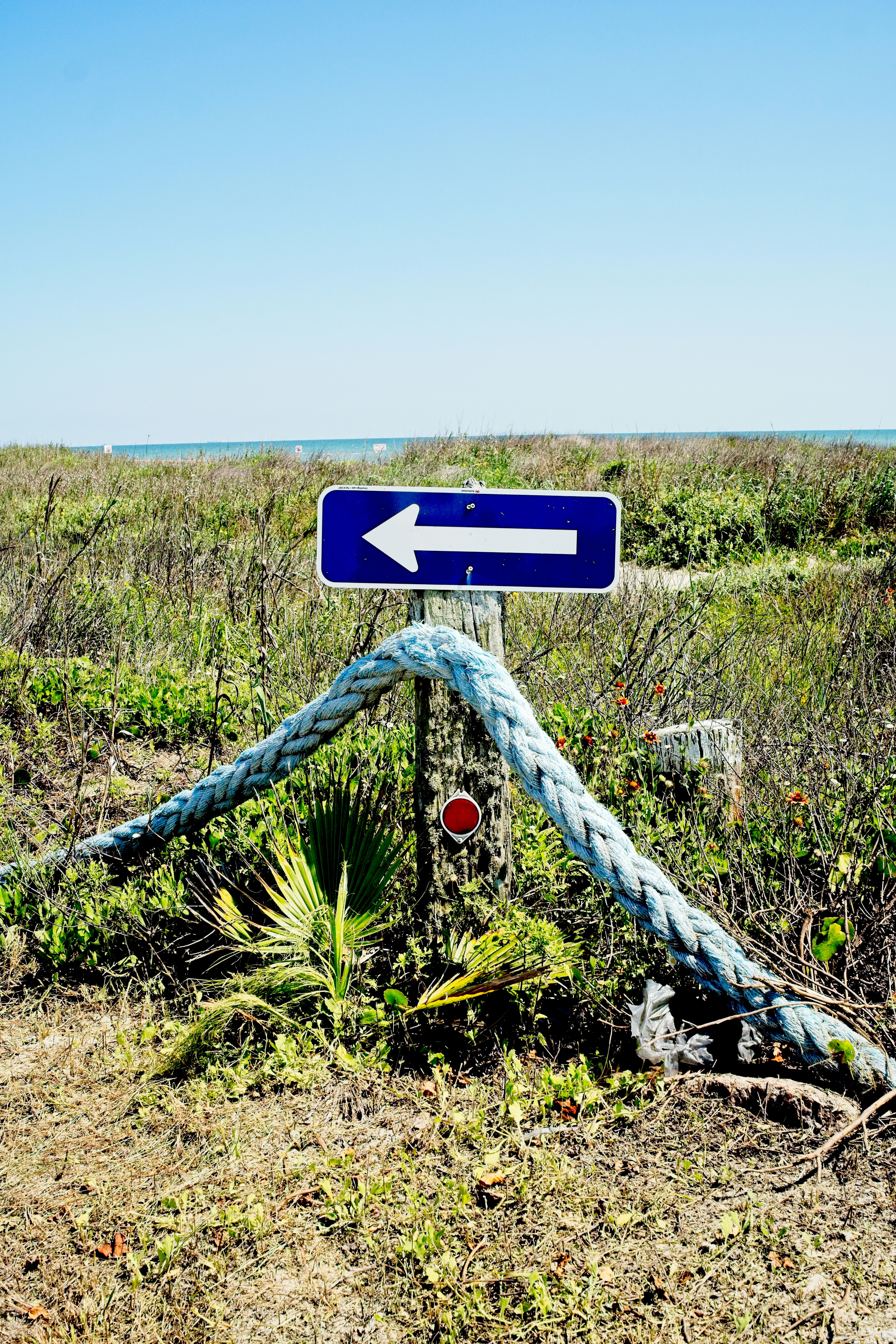 Coastal Signpost: A Lone Arrow Pointing Toward the Sea