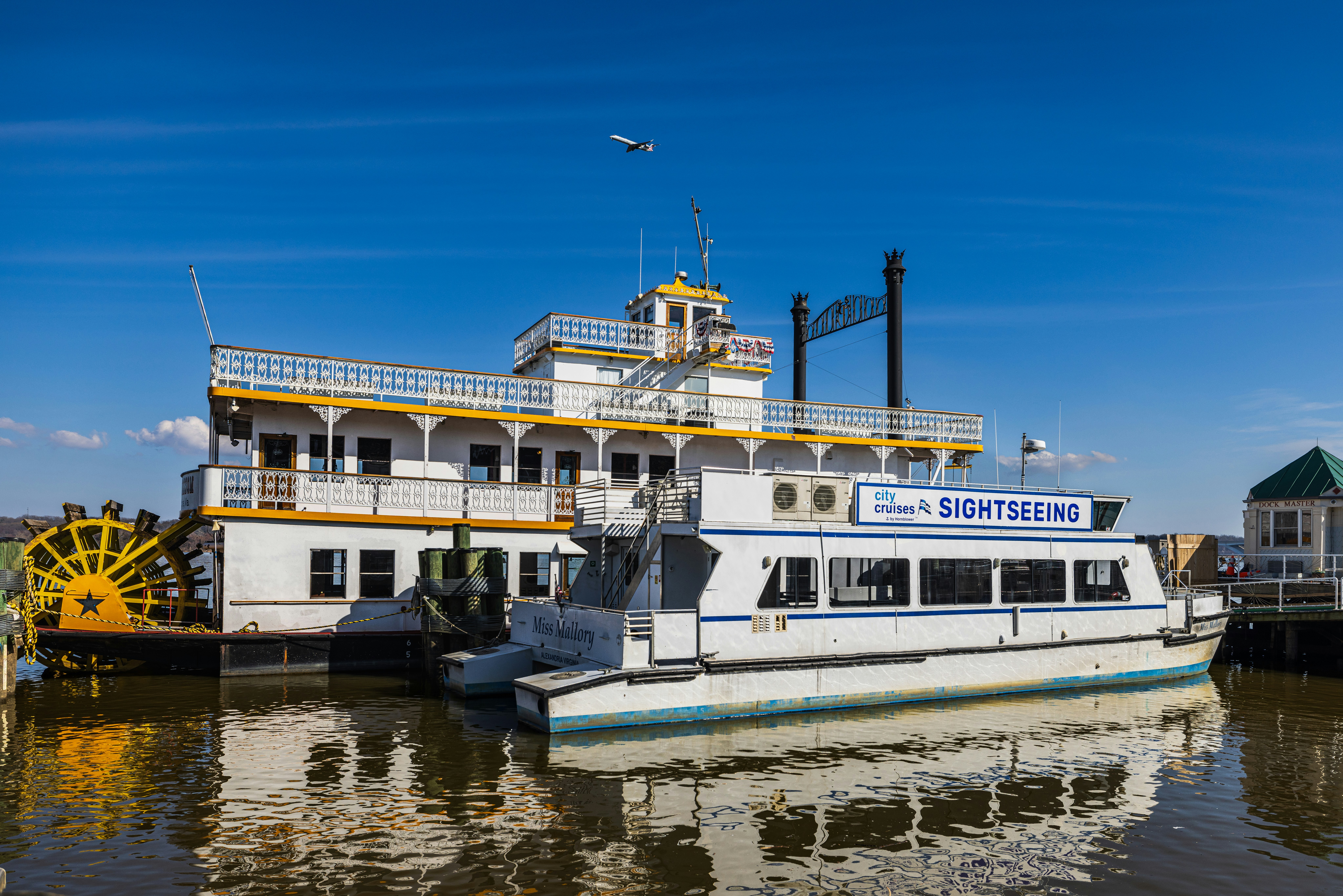 Harbor Front Steamer: The Sighting Ship at Dusk-Warm Water Reflections