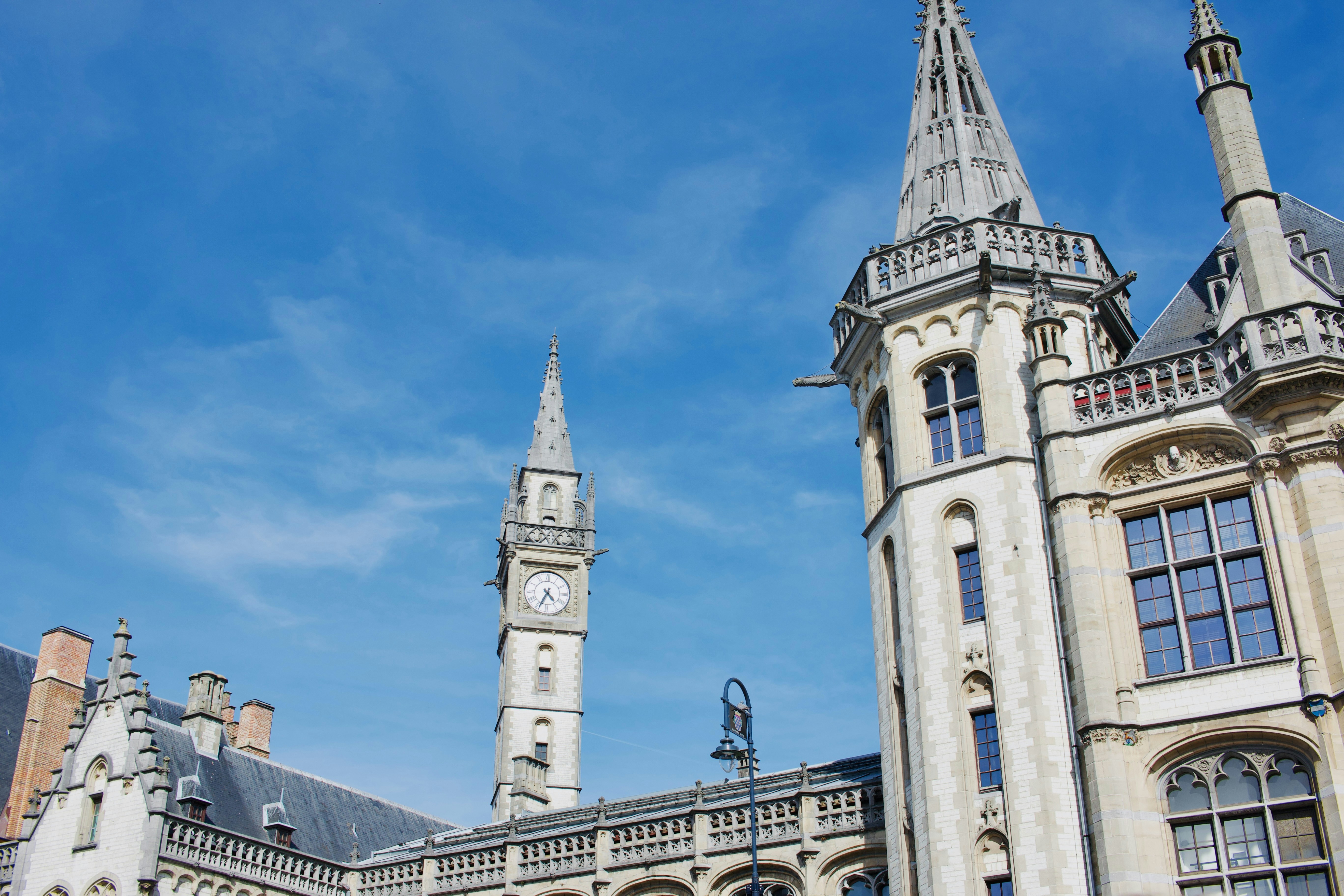 Cathedral Spires Against a Bright City Sky