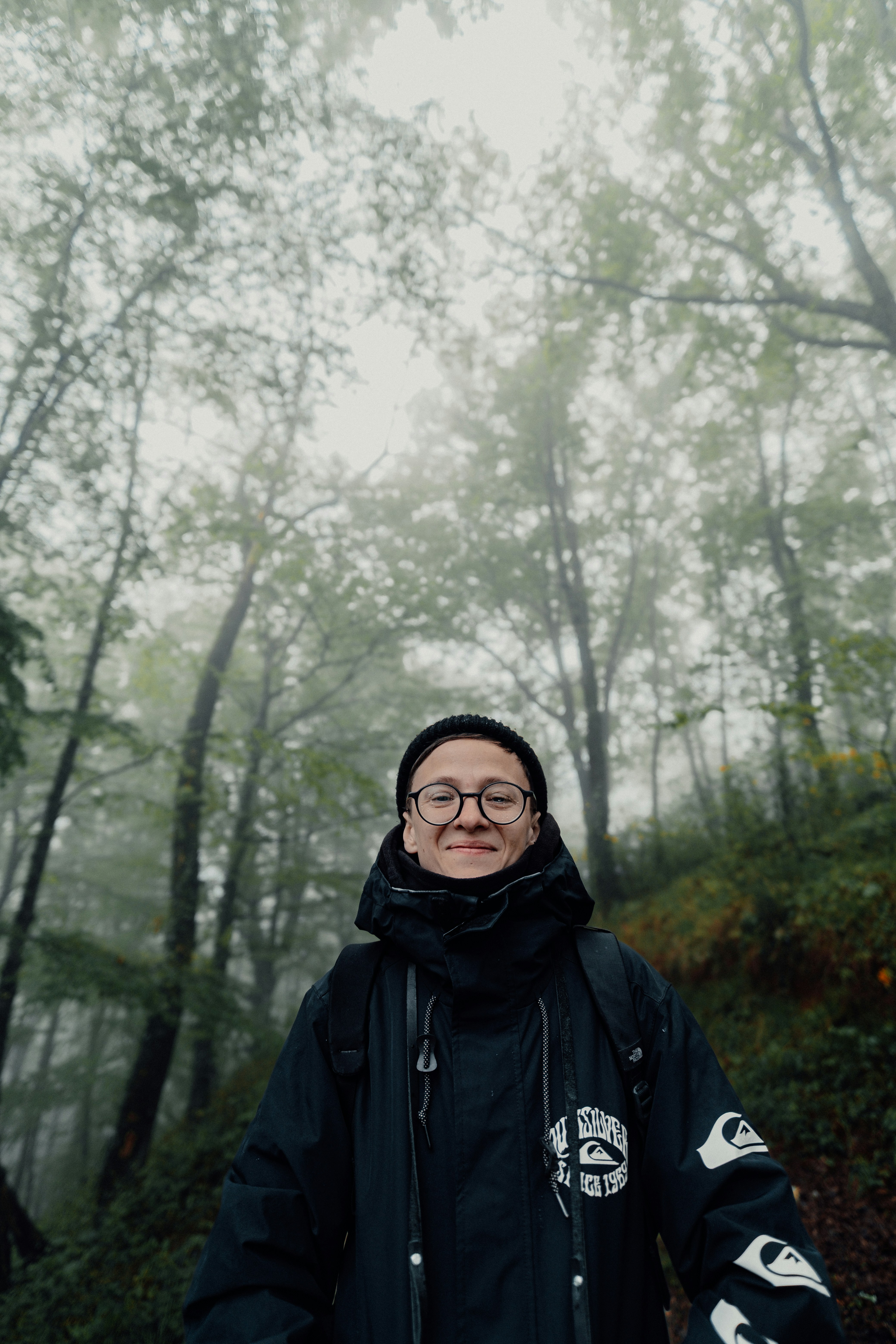 Forest Smile: A Quiet Moment of Warmth in Misty Pines