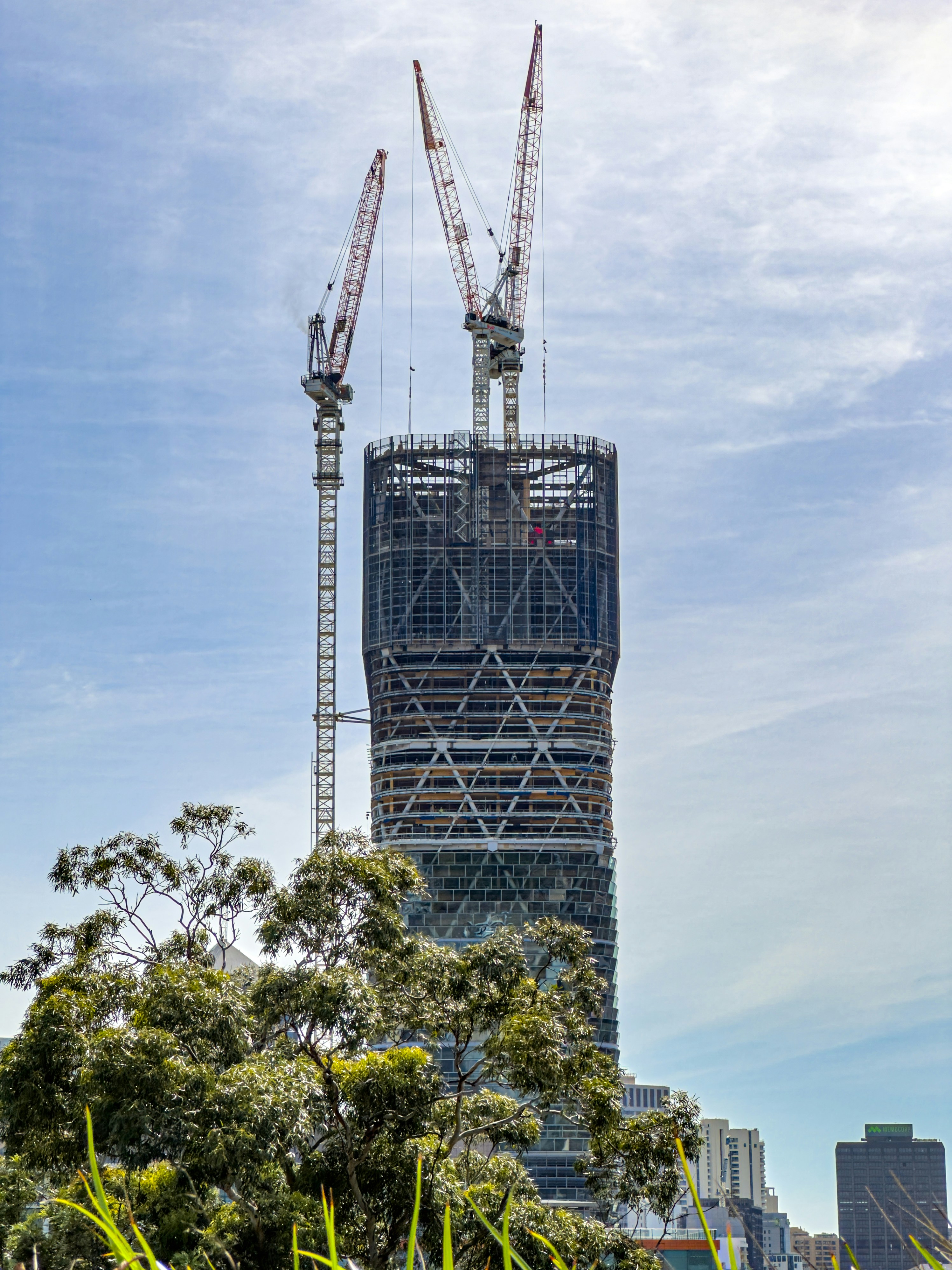 Atlassian Central under construction at 8–10 Lee Street in Haymarket, Sydney, beside Central Station. The 39-level commercial tower is designed as a hybrid timber and steel building and is expected to become the world’s tallest commercial hybrid timber building upon completion.