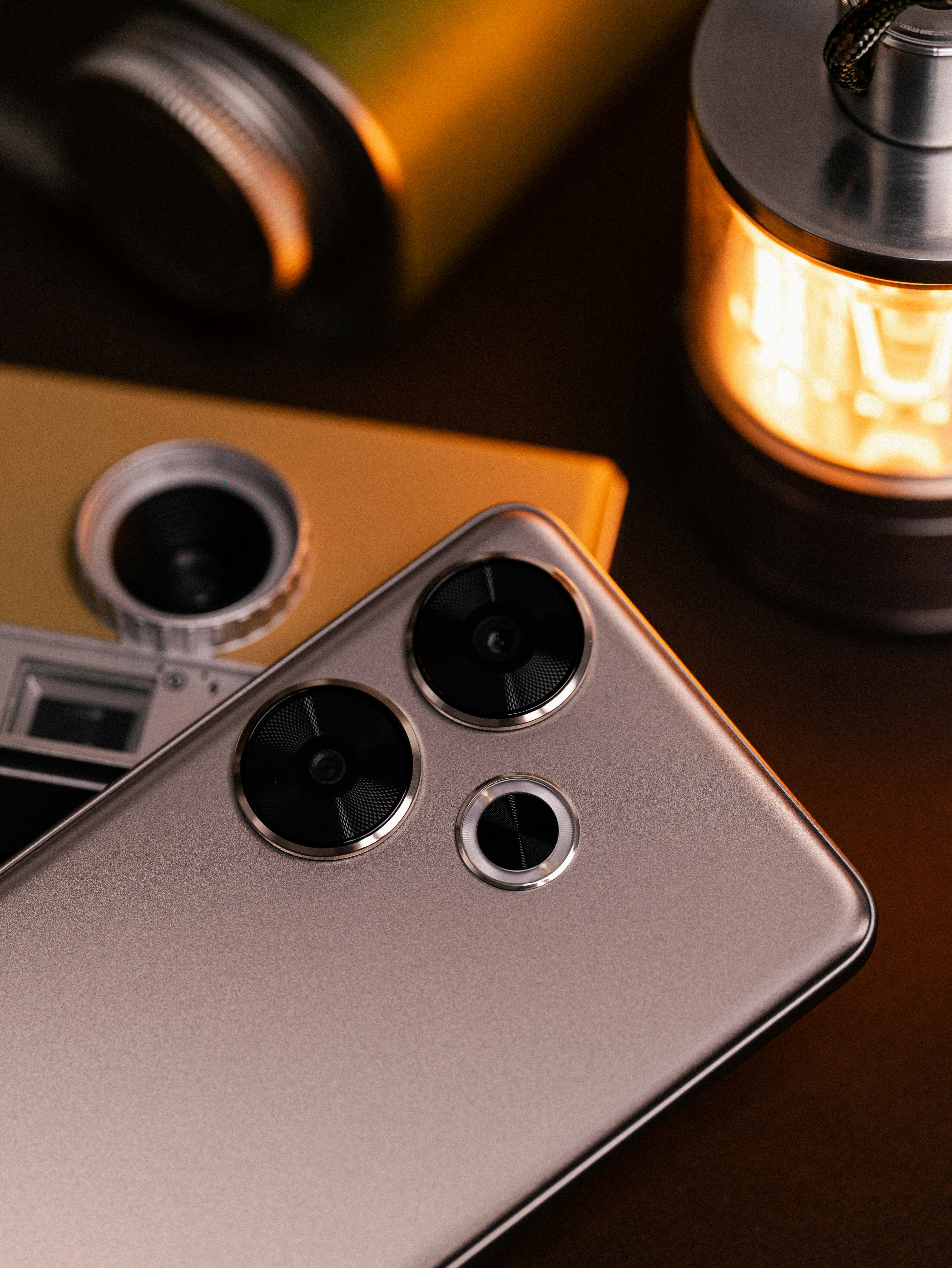 Smartphone camera array with vintage camera and lantern