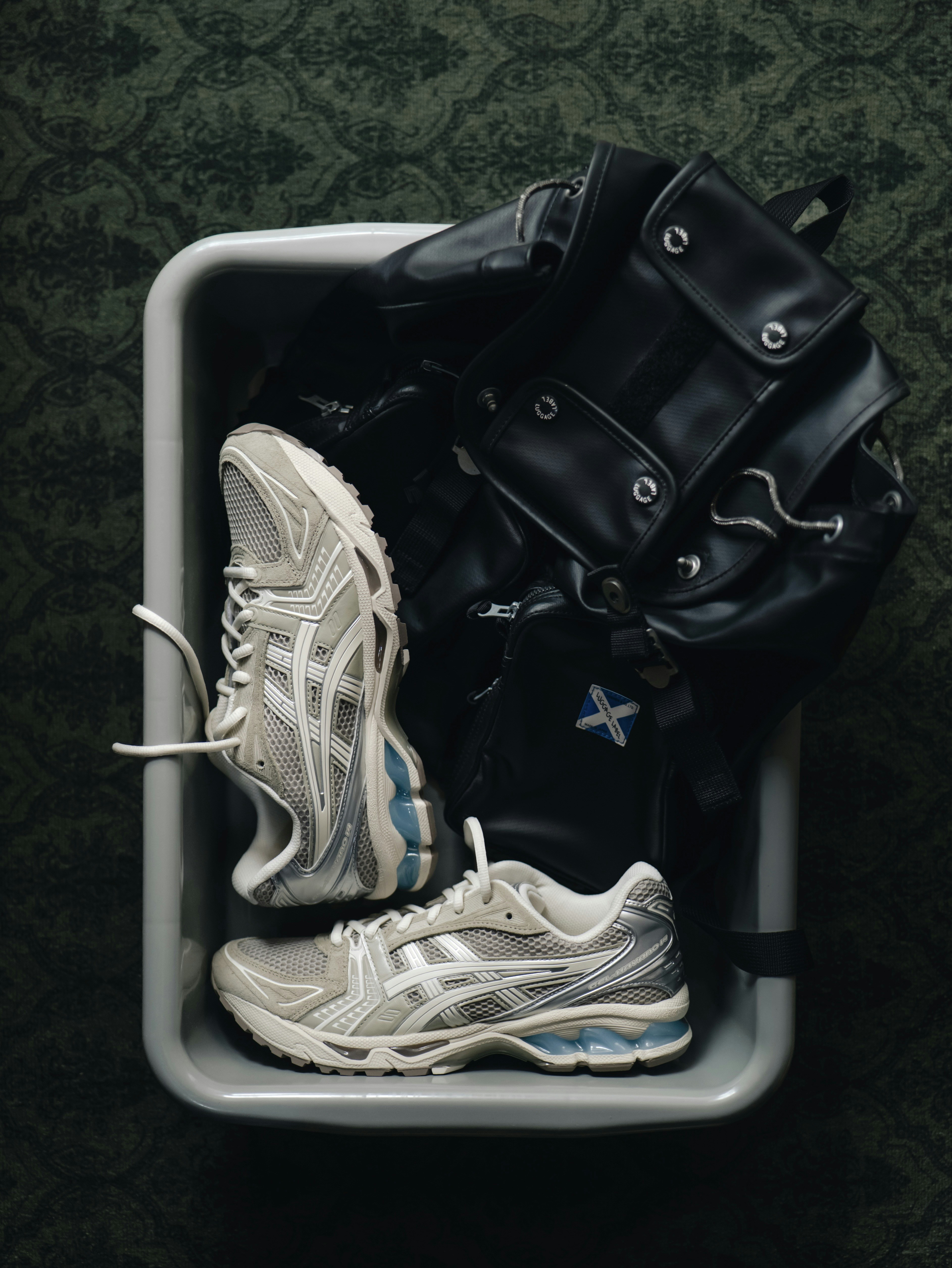 Sneaker Stack in a Small Steel Tray: A Quiet Streetwear Still Life