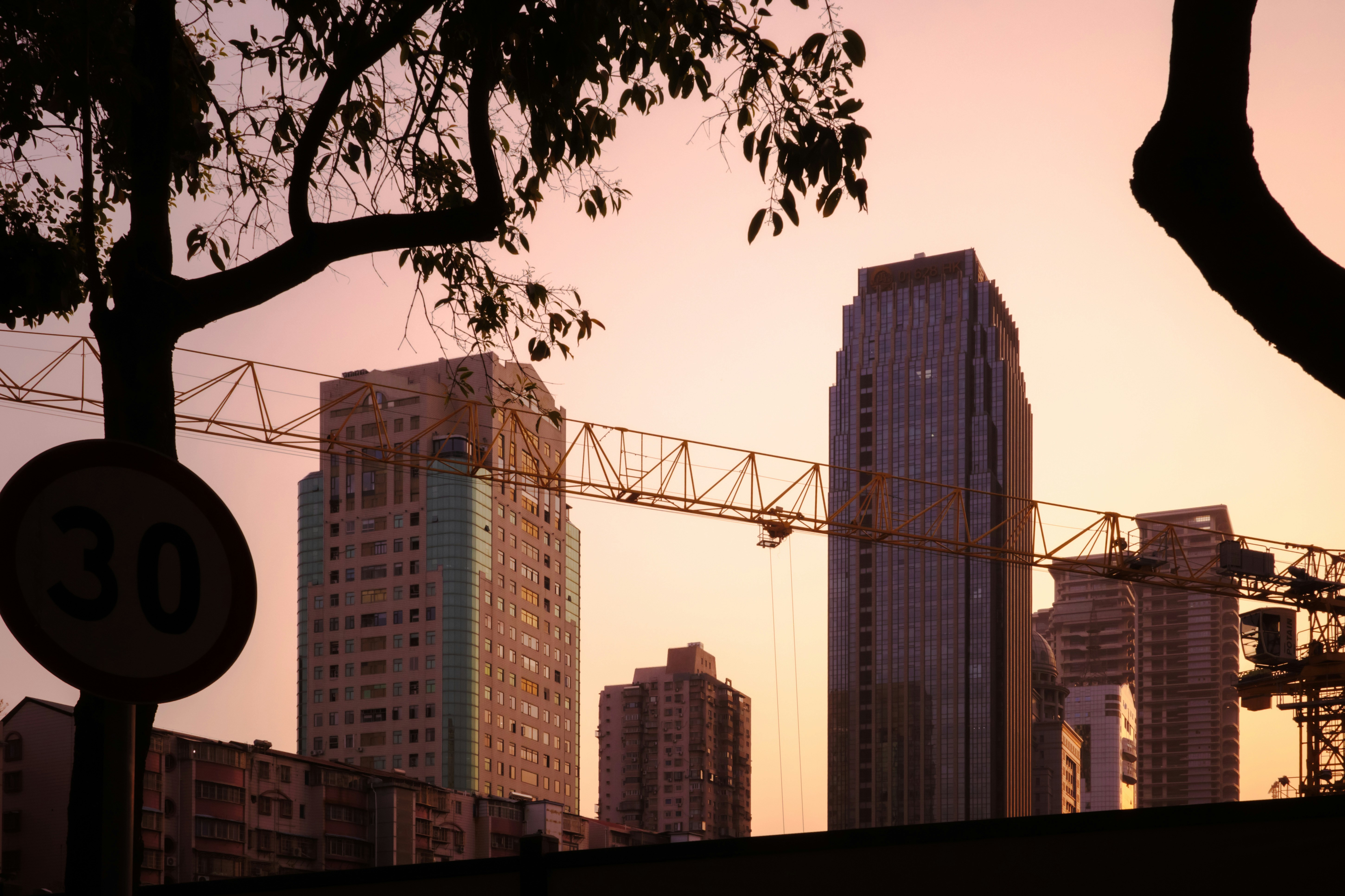 Urban Skyline etched by dusk: cranes, towers, and whispering silhouettes