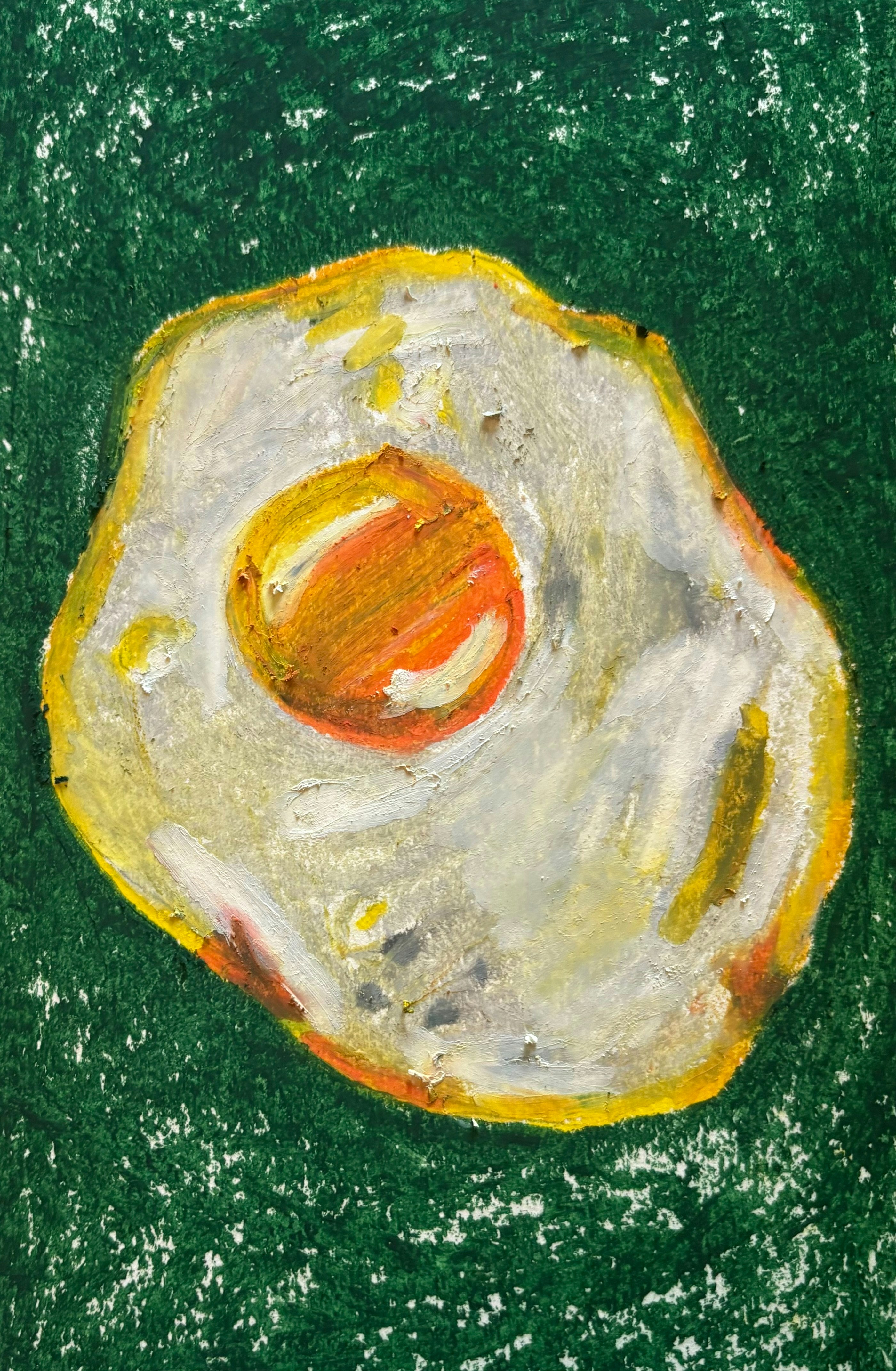 Egg in a Green Sea: A Bold, Textured Still-Life