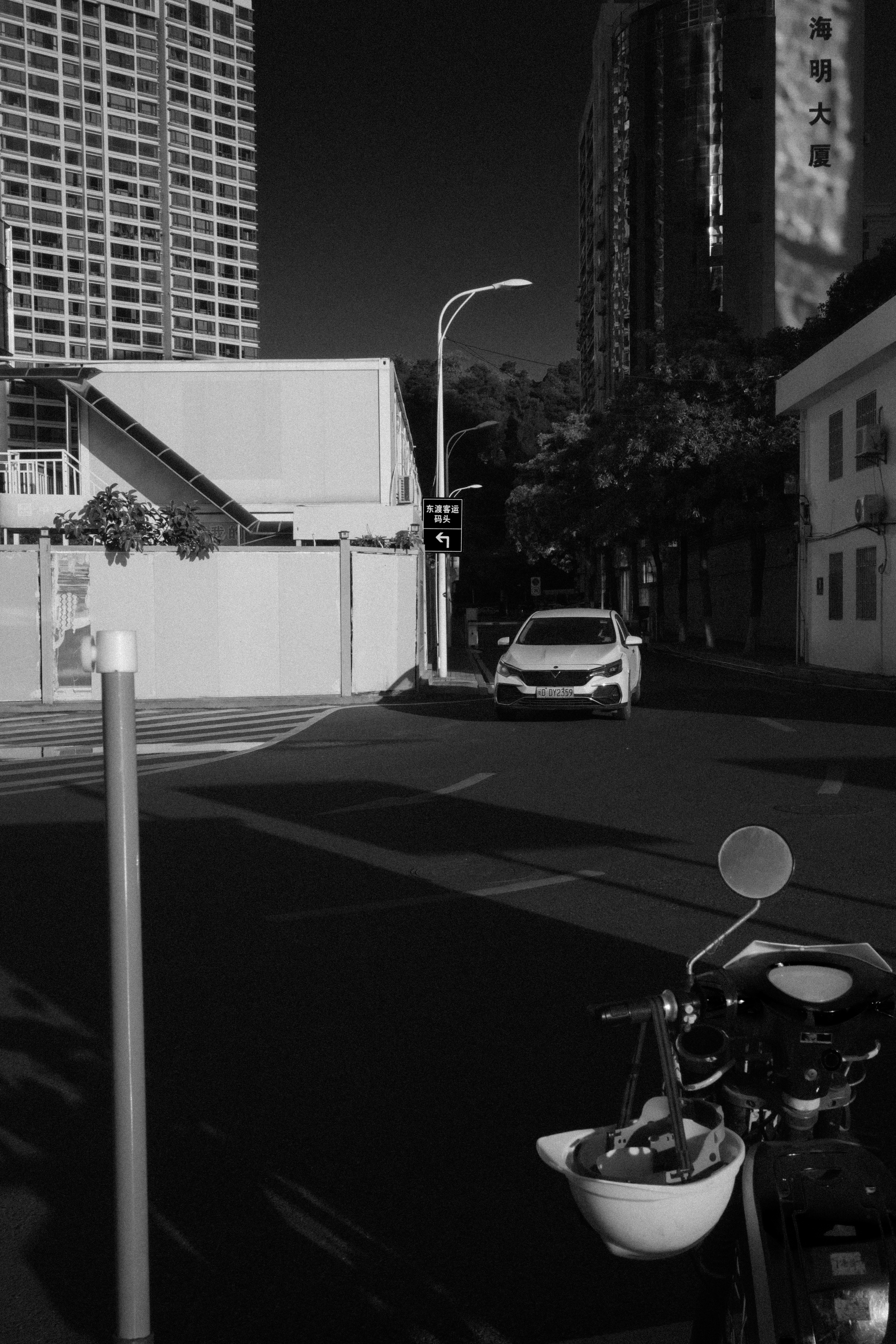 Neon City Street Echoes: A Quiet Night in monochrome