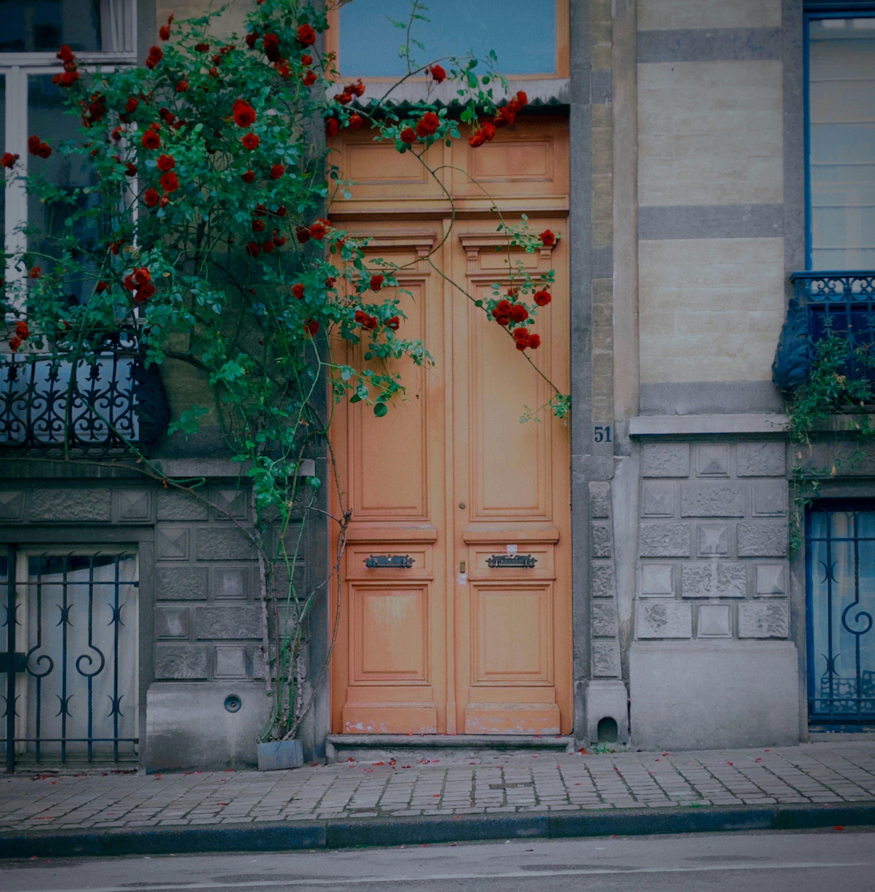 Peach Doorway with Climbing Roses