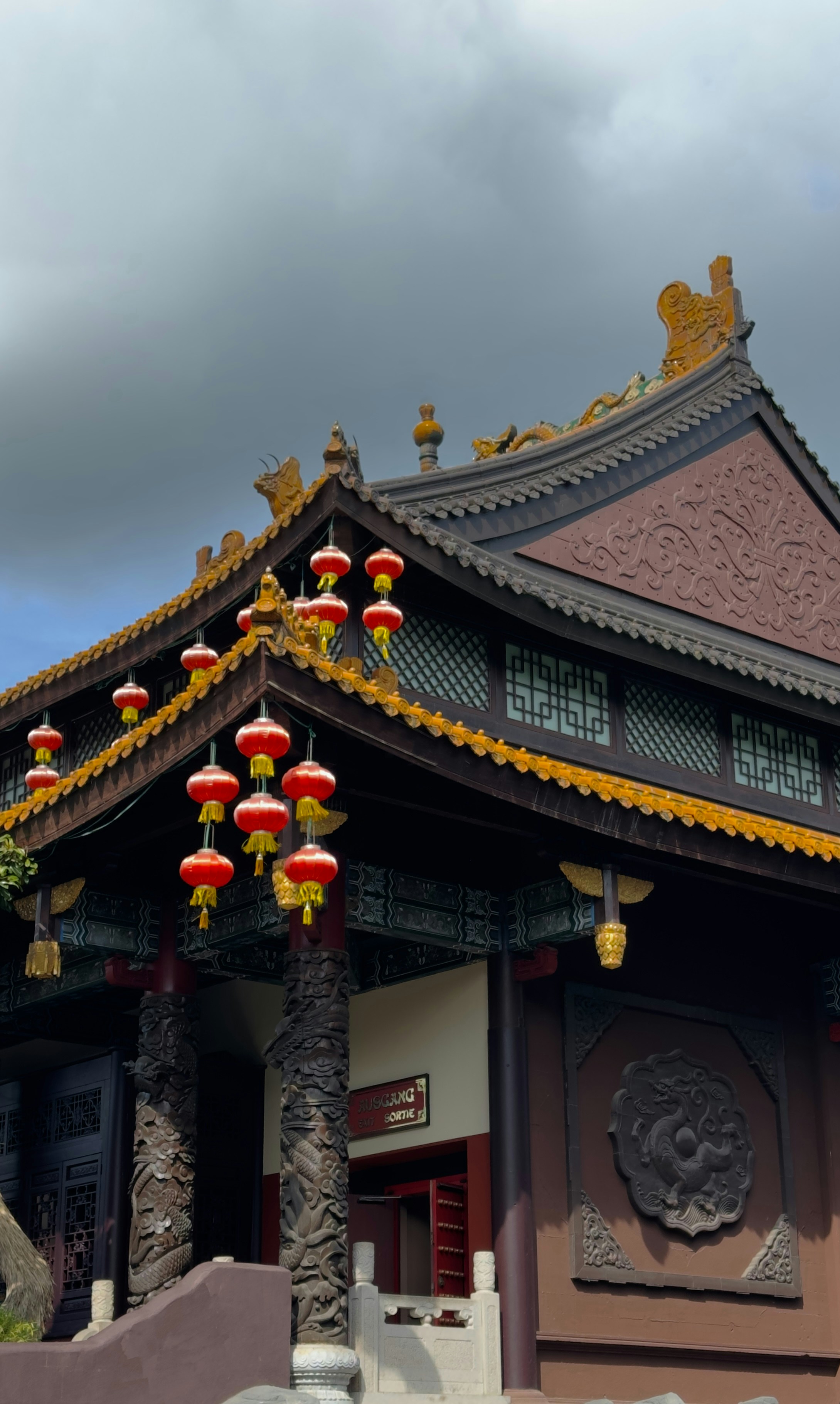 Red Lanterns Across the Rooftline: A Templescape in Autumn Light