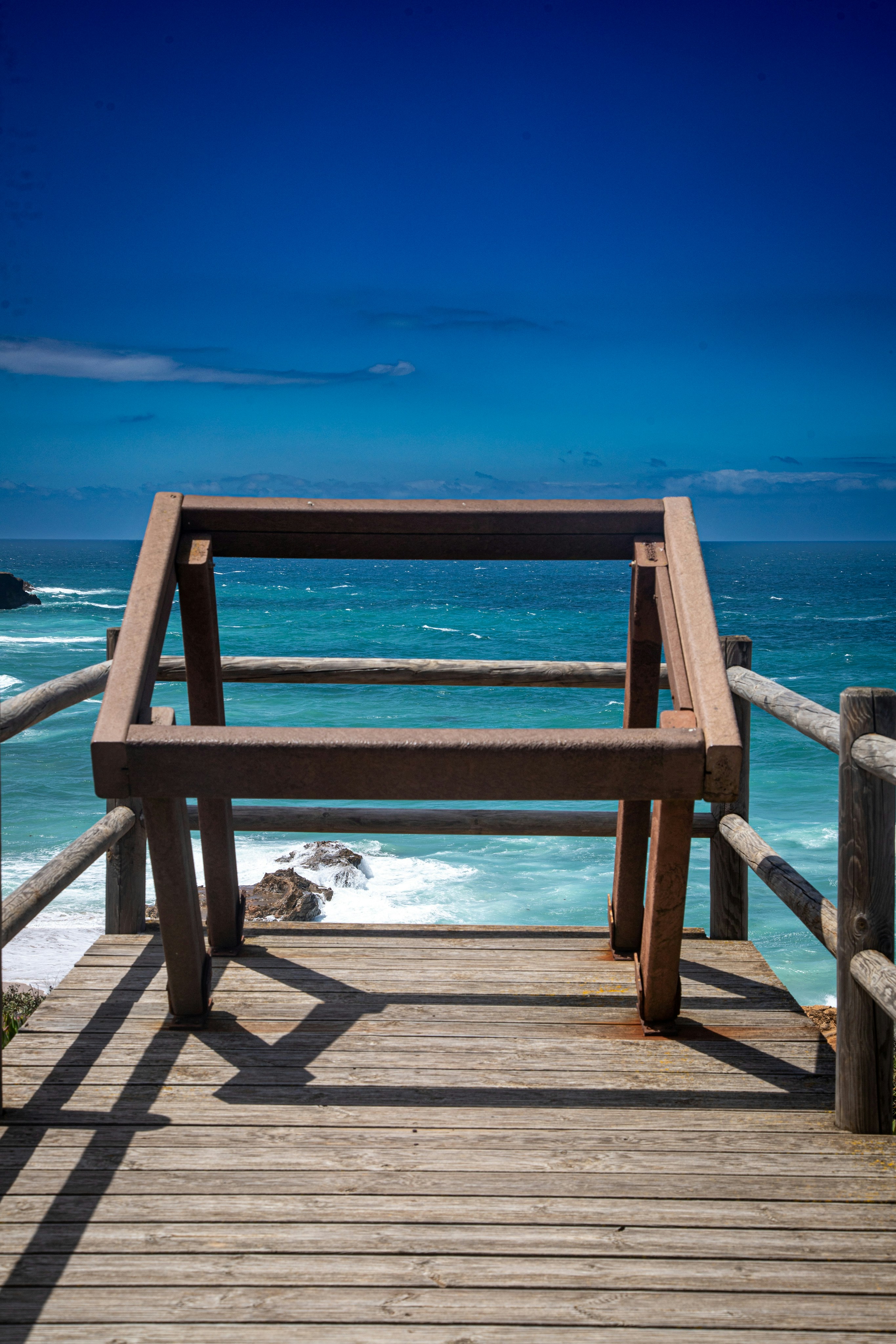 Wooden Viewing Frame Overlooking Turquoise Seas
