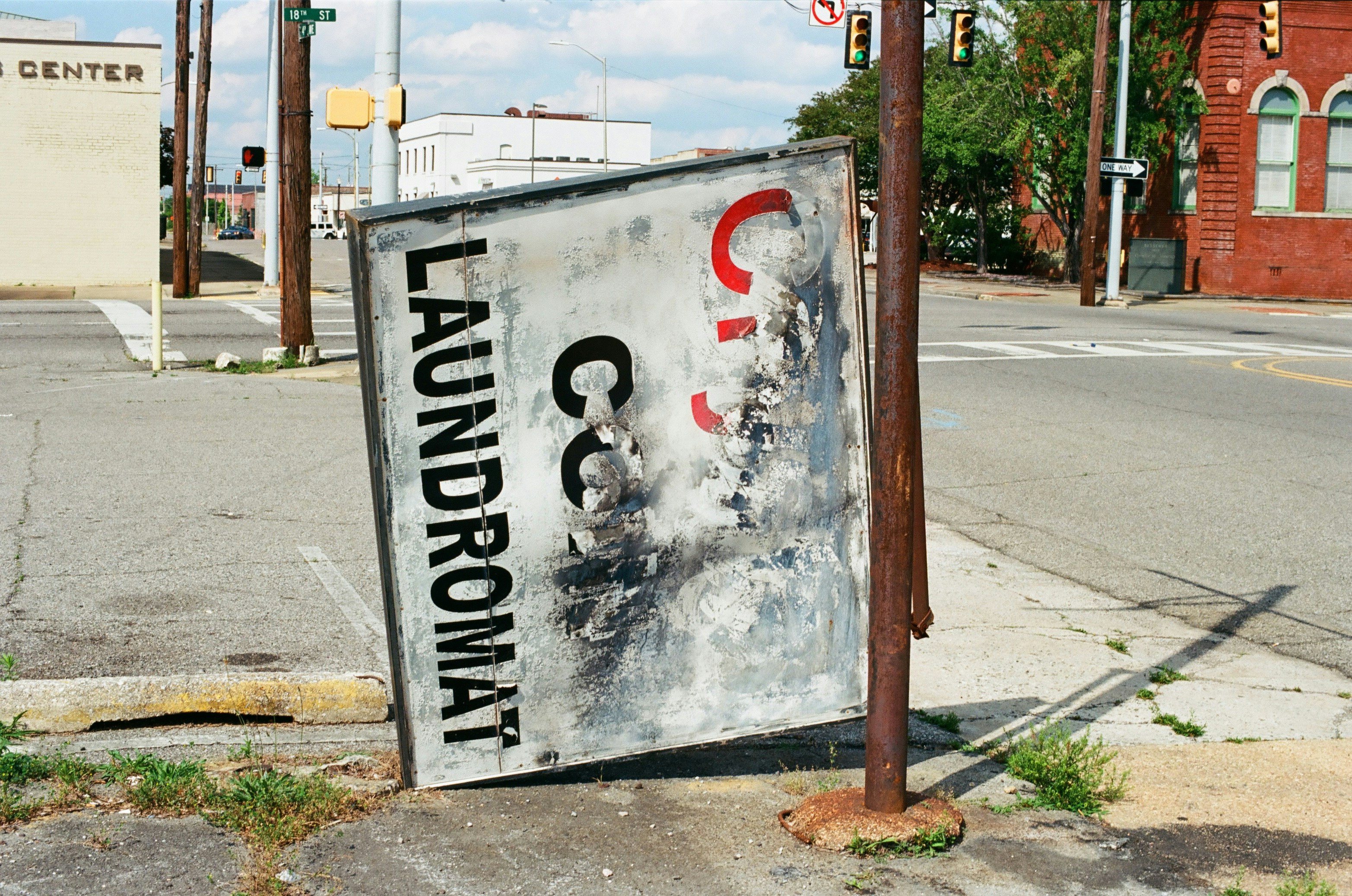 Tilted Laundry Box on a Windy Street Corner
