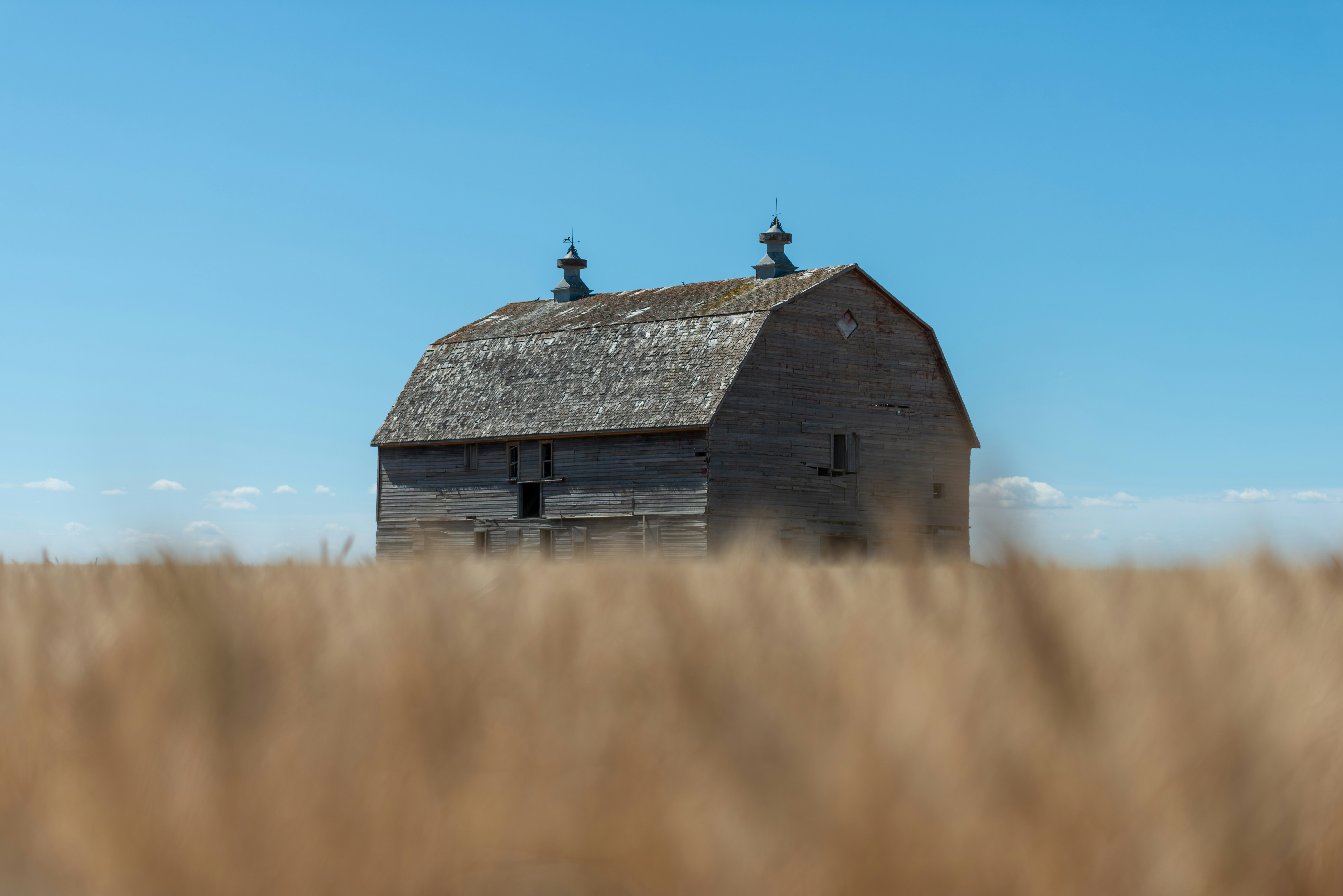 Weathered Barn on a Quiet Prairie Morning