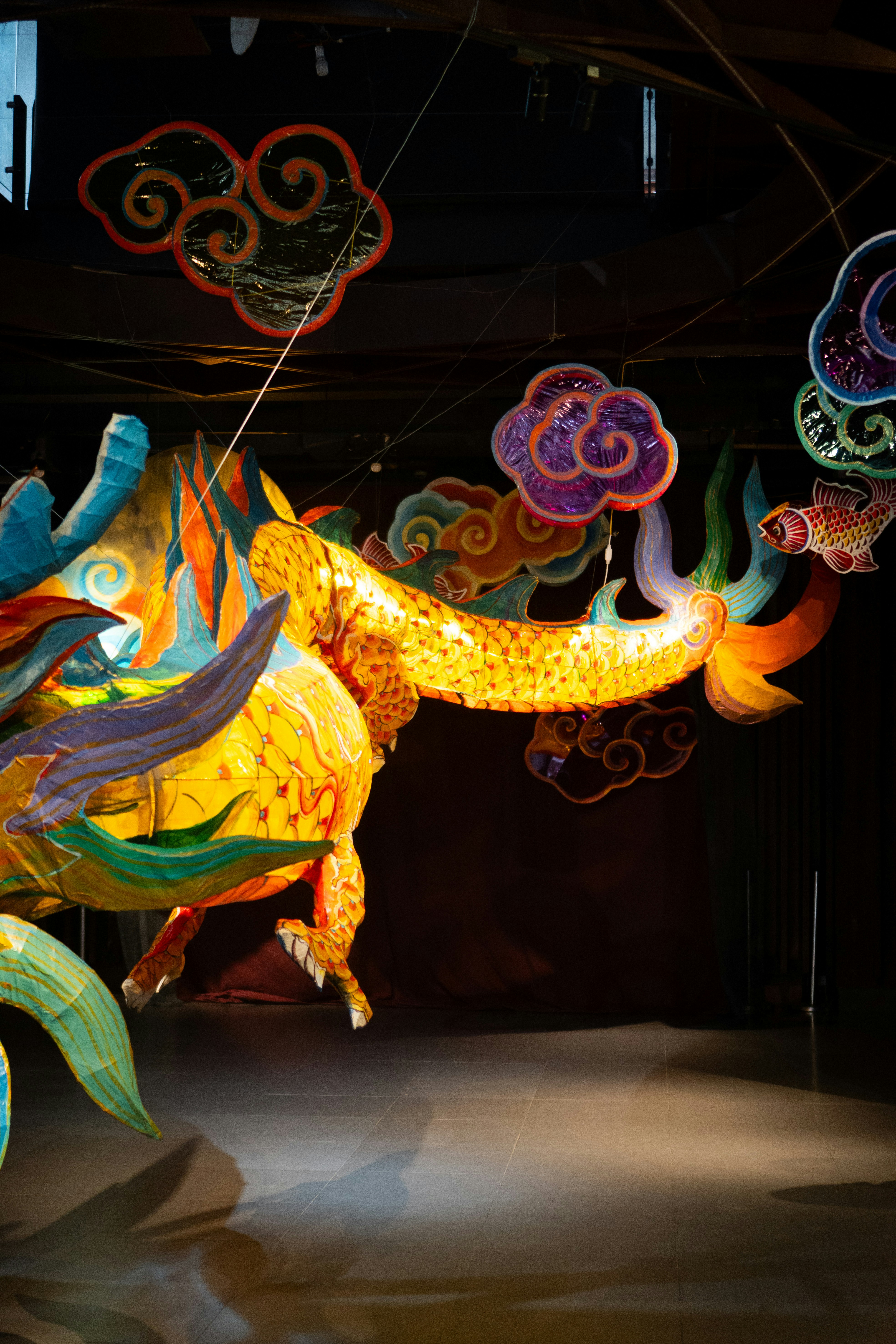 Colorful Dragon in Motion: A Stage of Chinese Lanterns