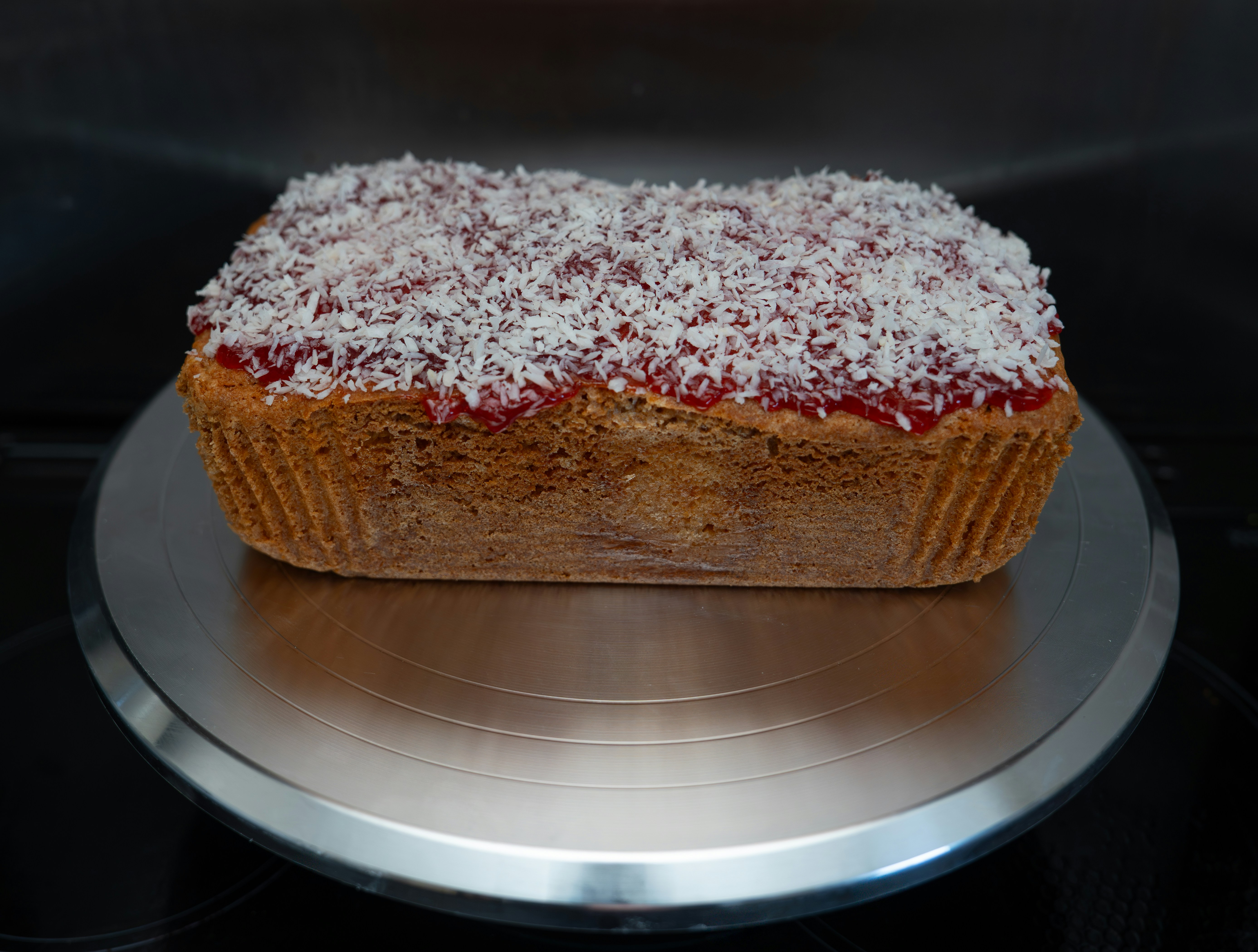 coconut and raspberry jam loaf cake.