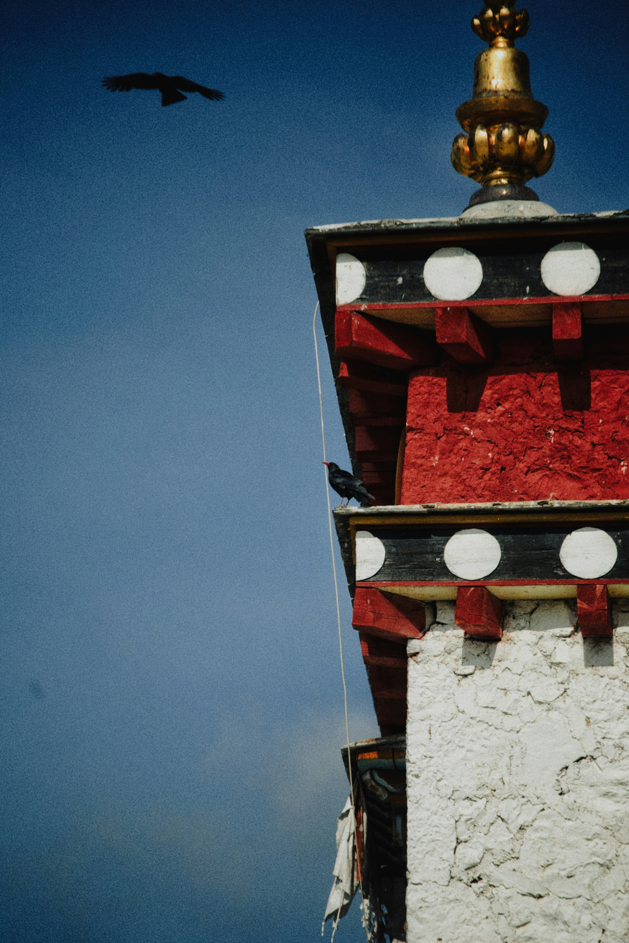 Red Zen Spire Under a Clear Sky
