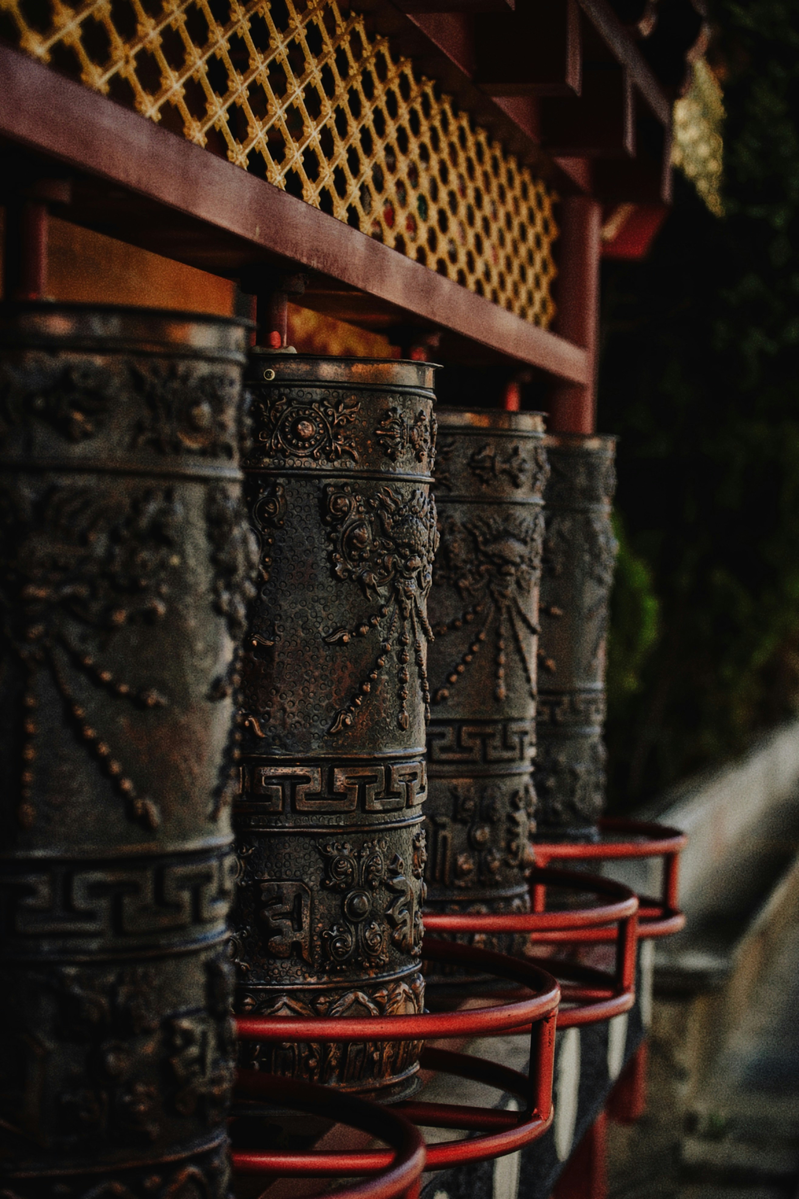 Ceremonial Bells in Quiet Red-Colored Perspective