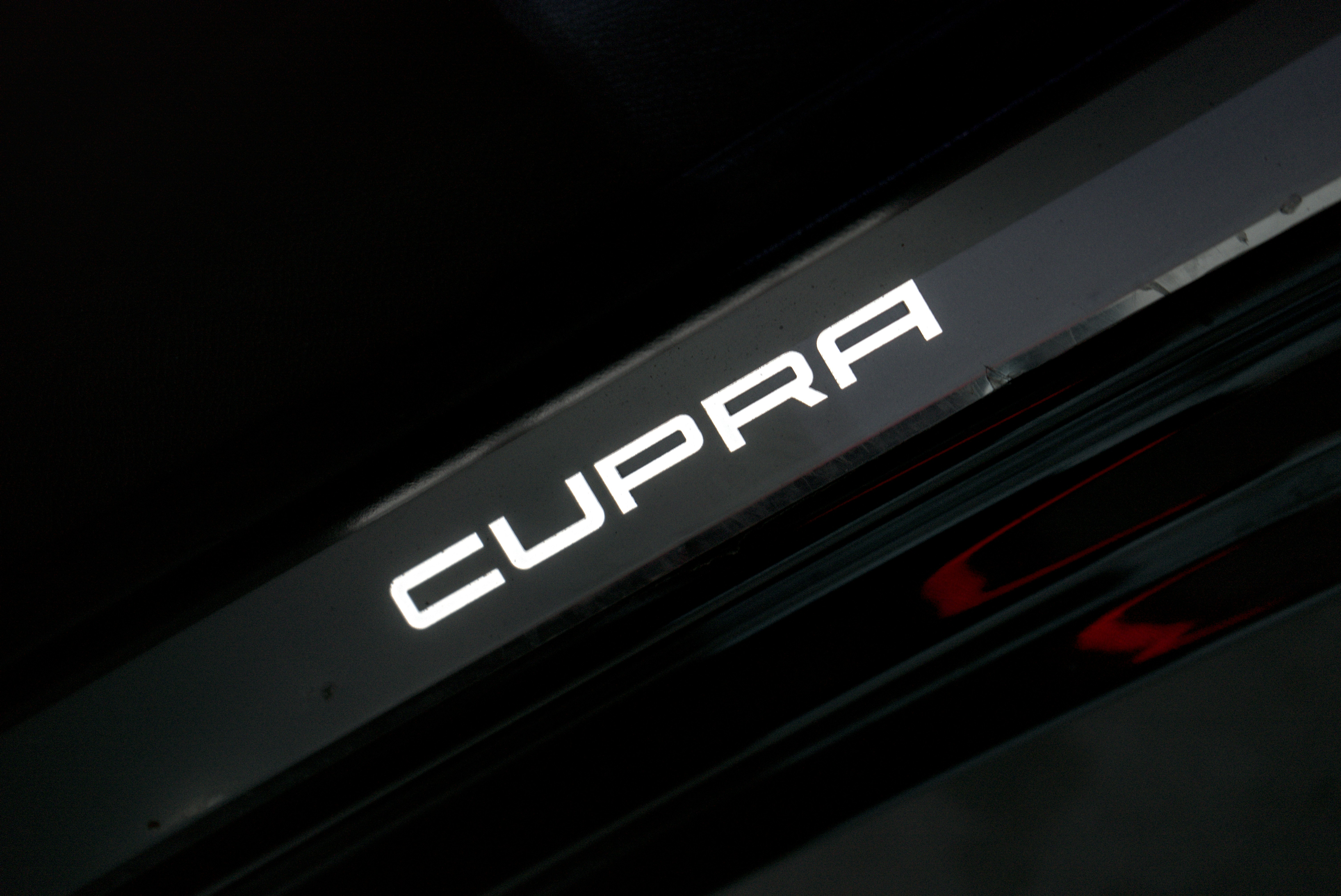 CUPRA Emblem in Focus: The Sharp Edge of a Metal Panel