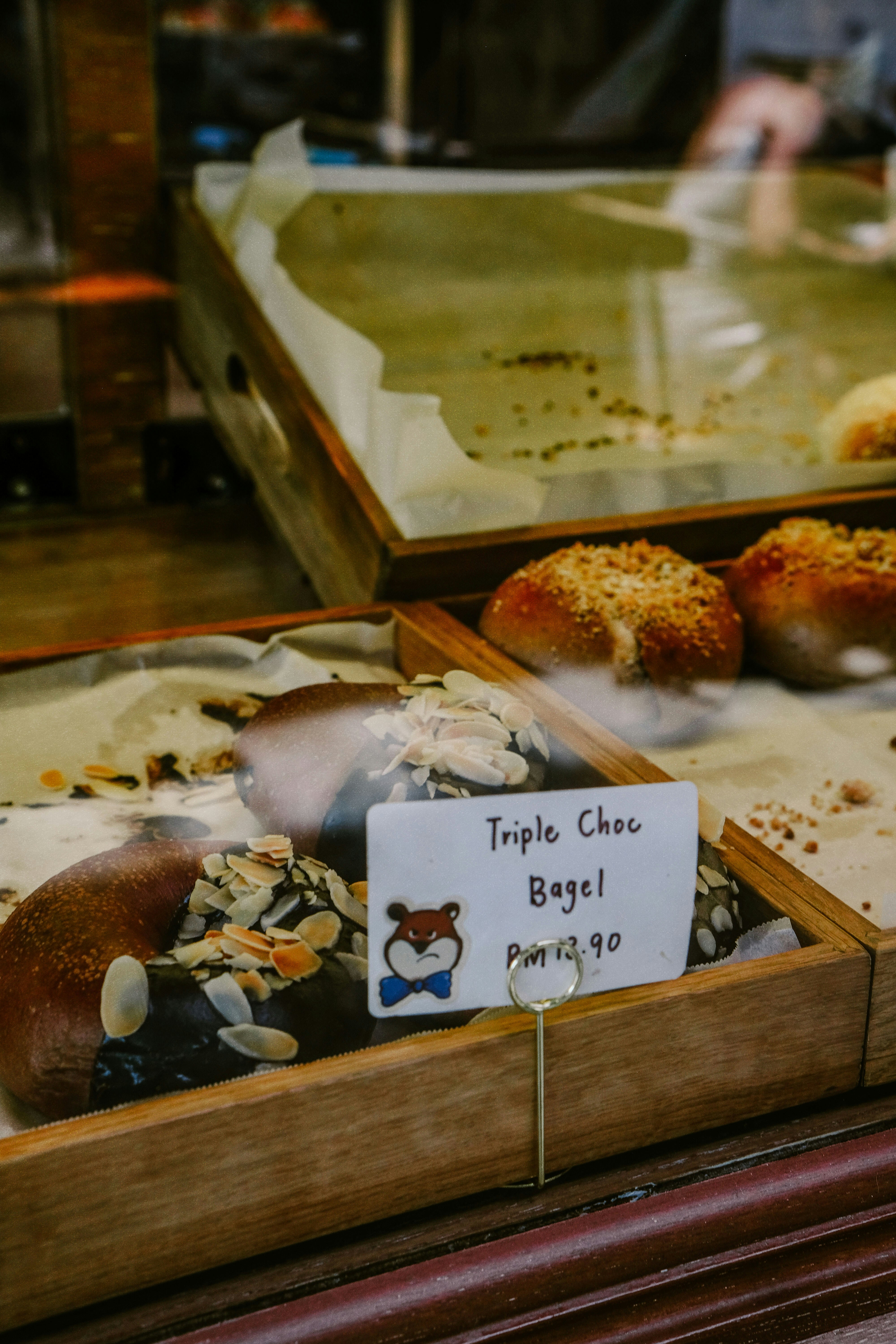 Triple Chocolate Bagel Display: A Sweet Window of Bakery Delicacies