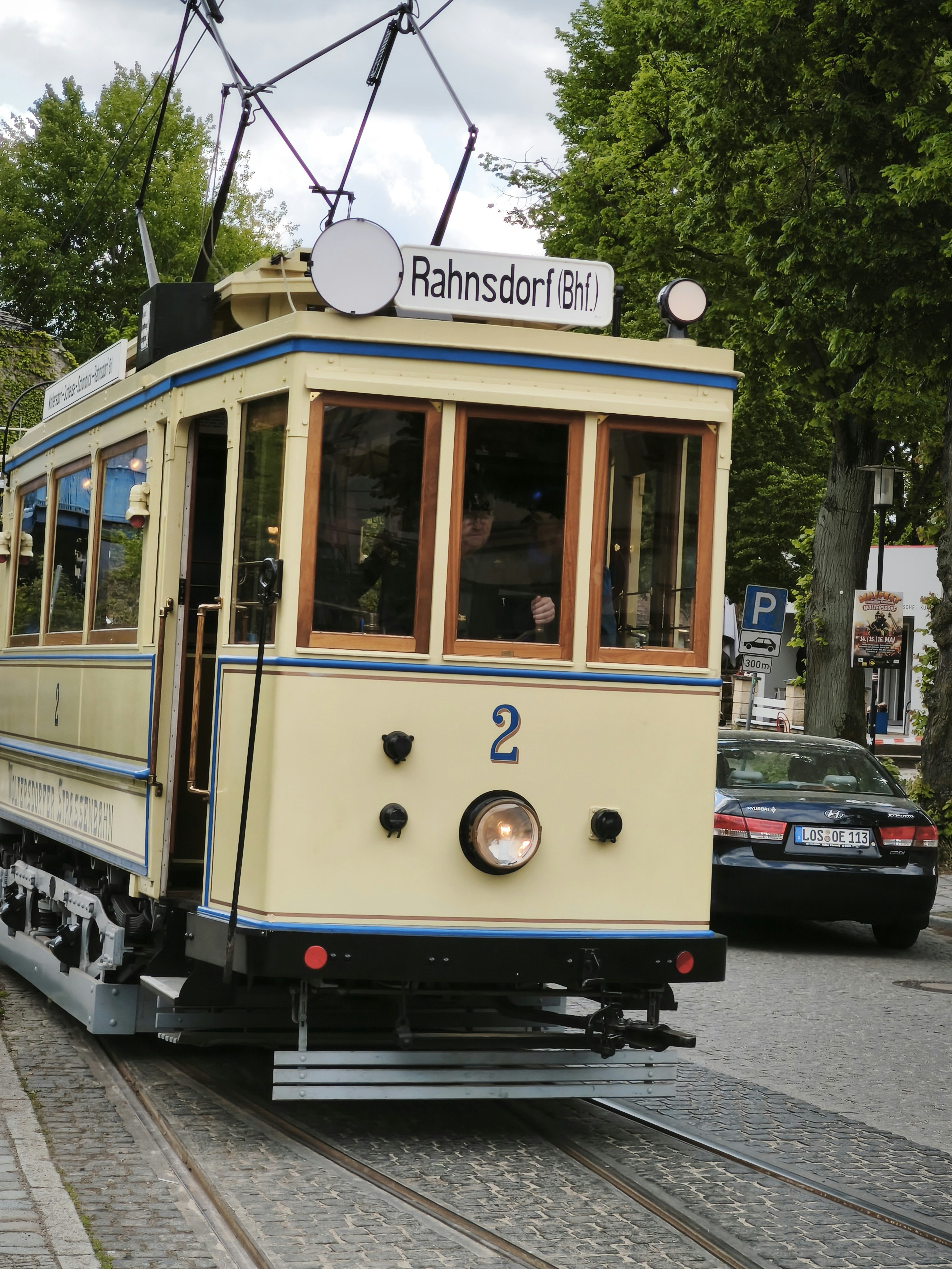 Historic cream and blue tram on tracks. photo – Free Transportation ...