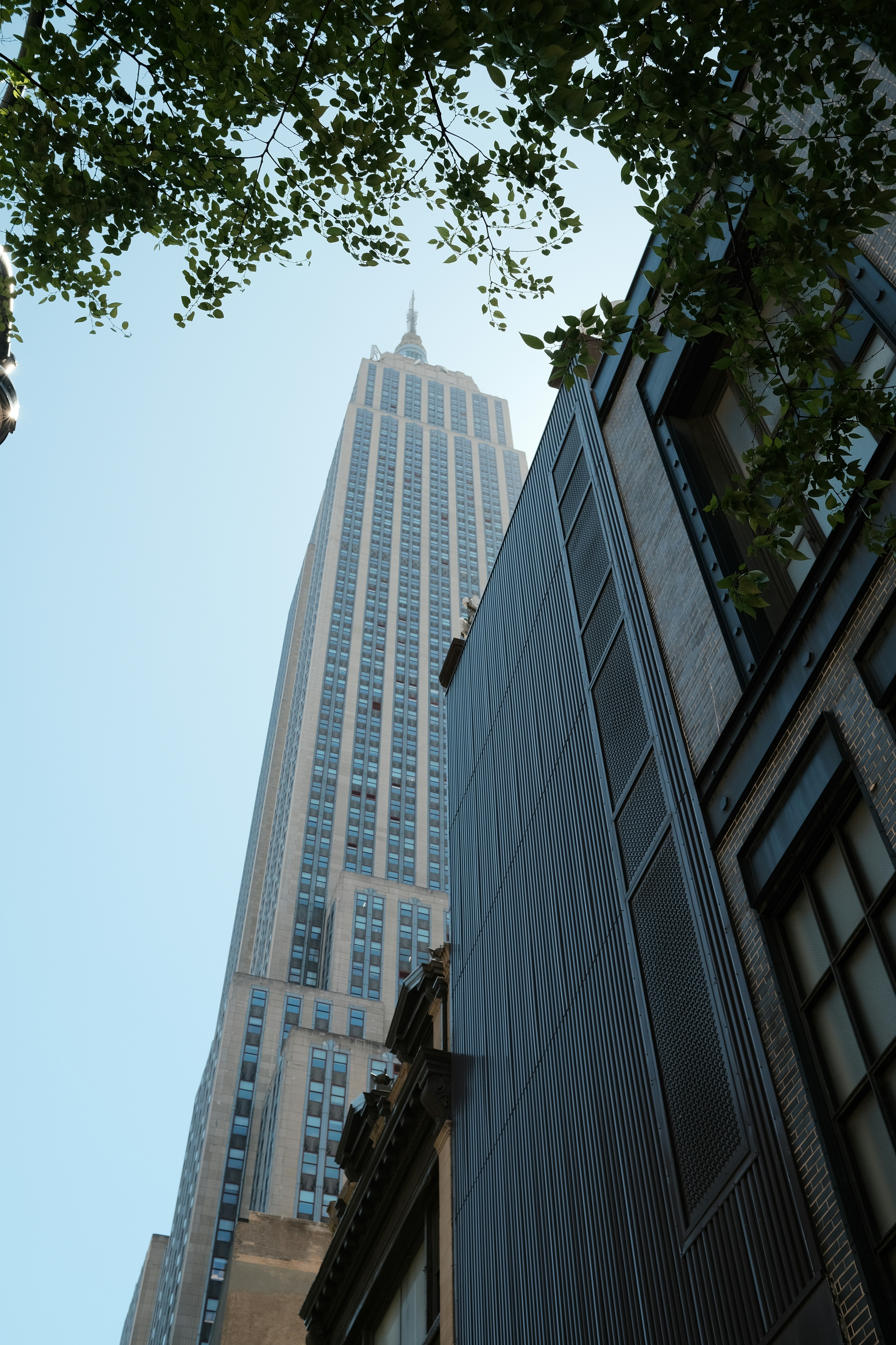 Empire State Building vu d’en bas par une journée ensoleillée. photo ...