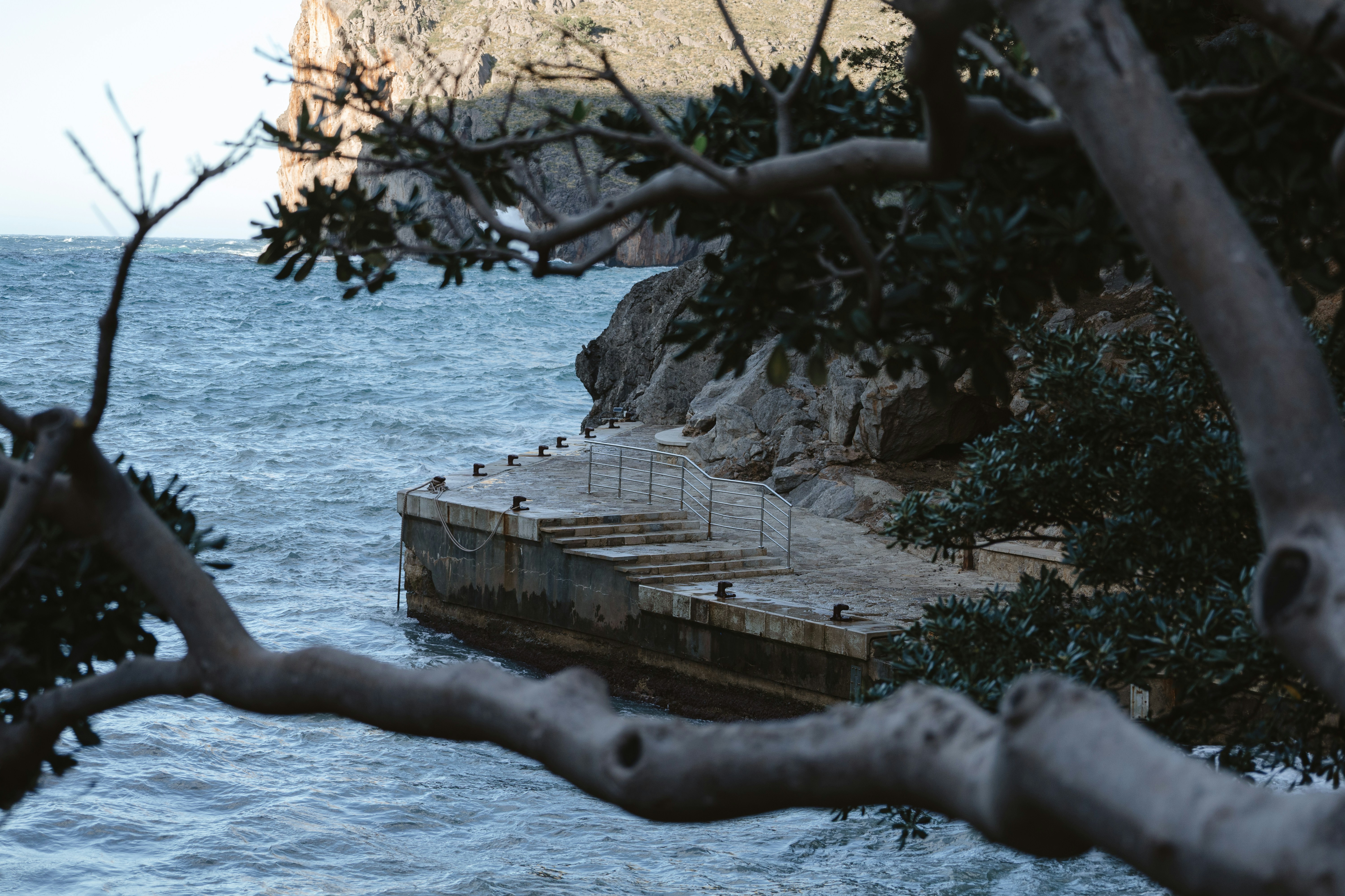Secret Cove Stairway: Carved Steps Framing a Cliffside Pier
