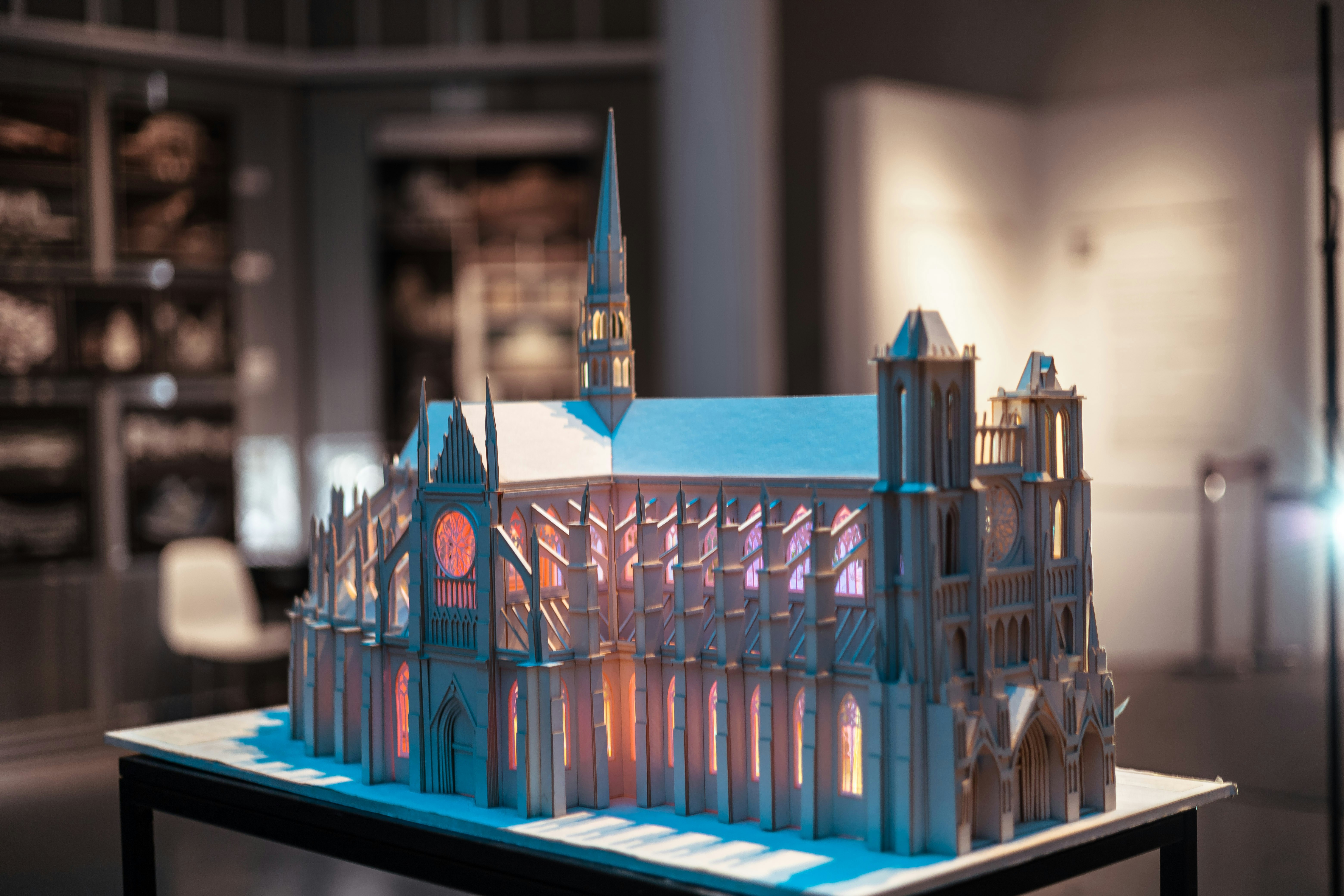Miniature Cathedral on Display: A Lit Architectural Model