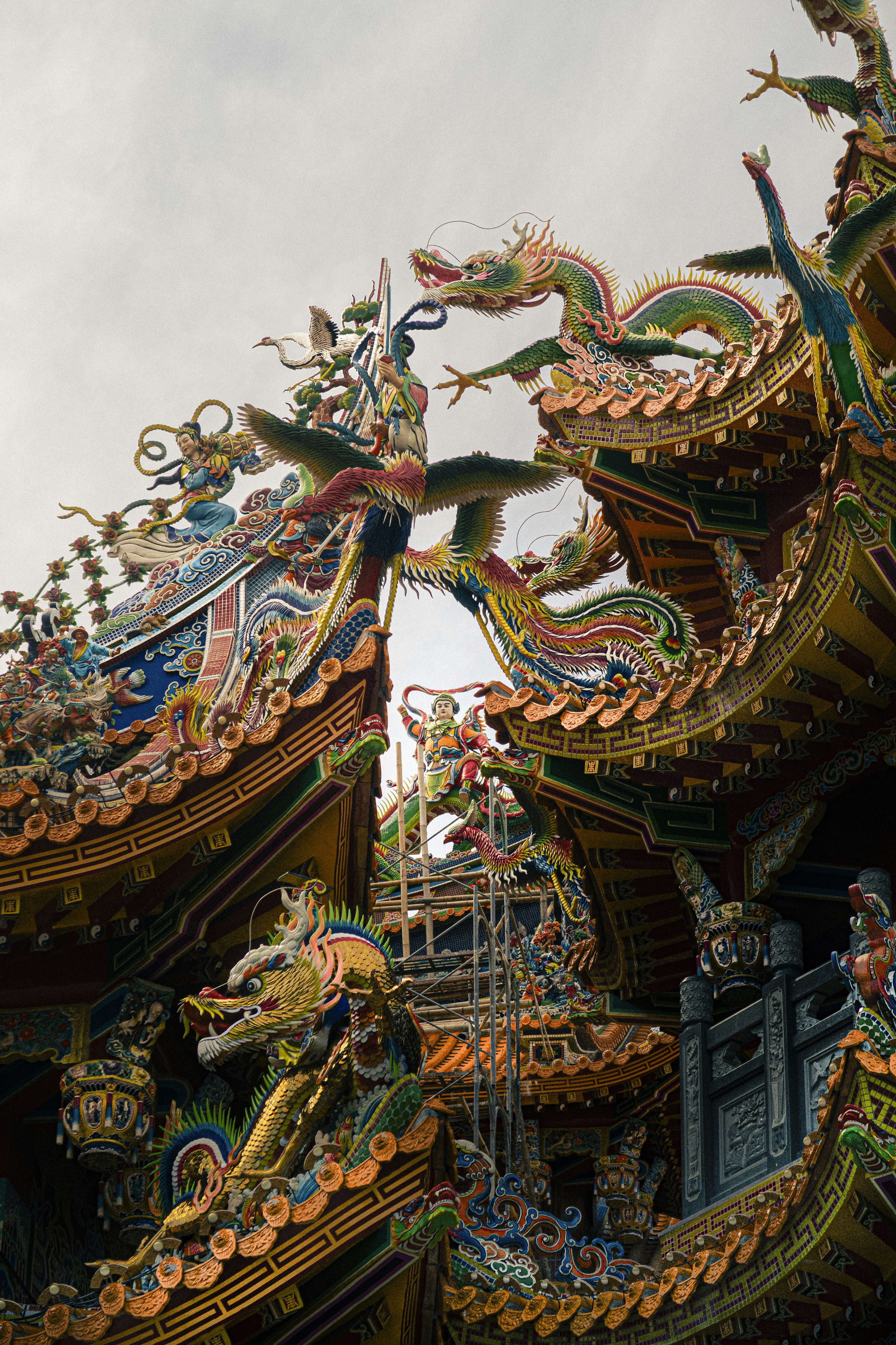 Dragon Crest Over the Roofs: a temple skyline in motion